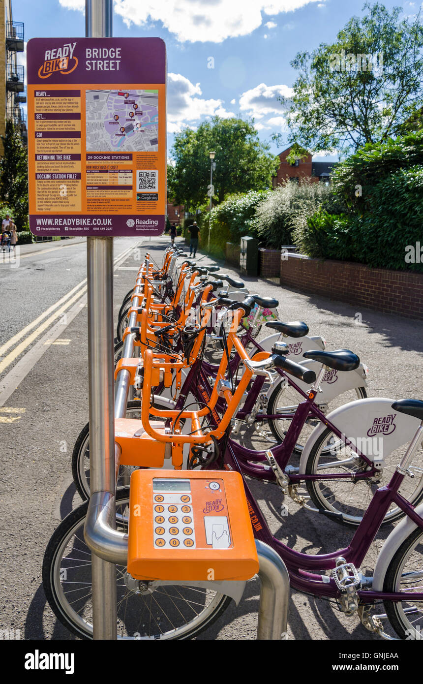 Readybikes for hire on Bridge Street in Reading, Berkshire Stock Photo ...