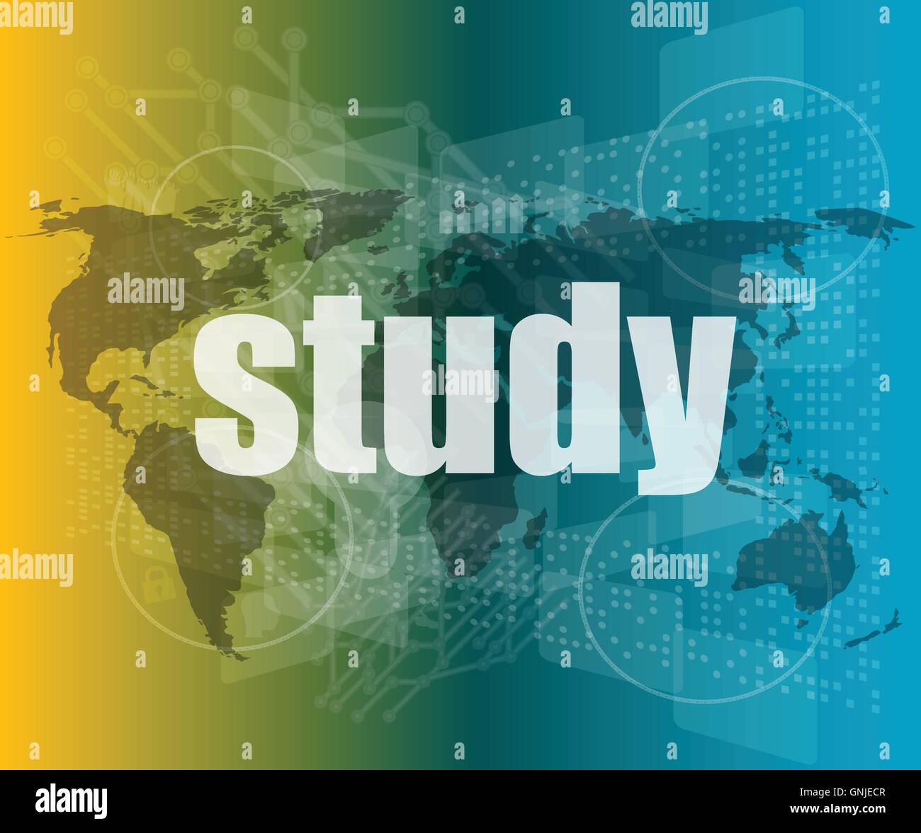 study words on digital touch screen interface vector quotation marks ...