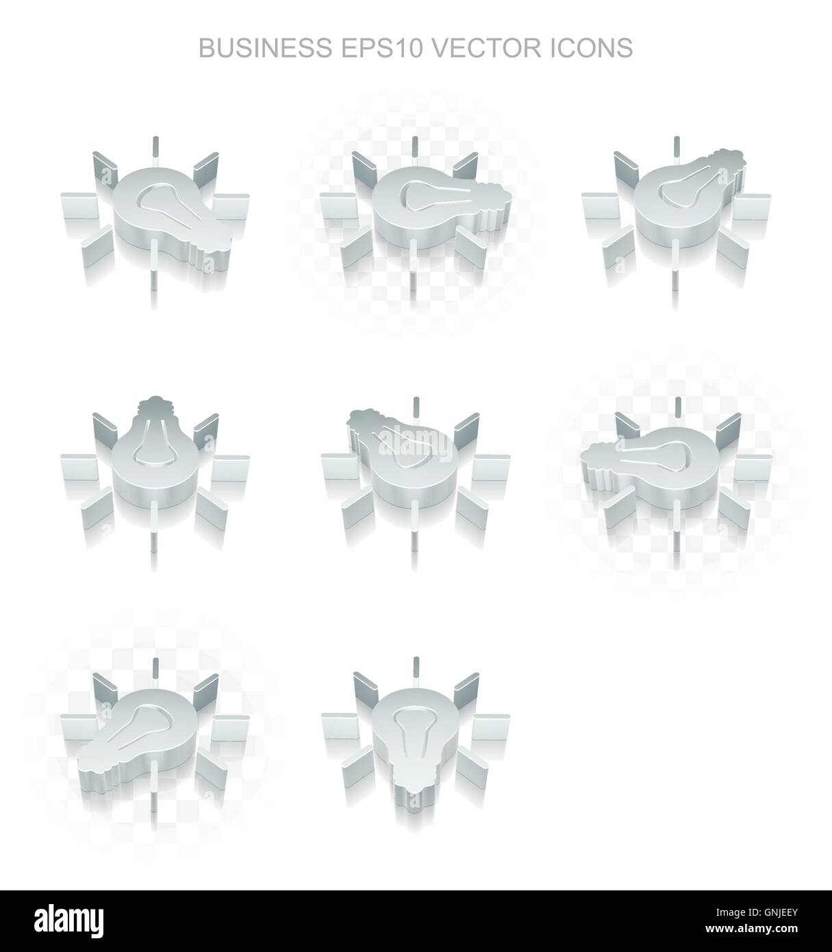 Business icons set: different views of metallic Light Bulb, transparent shadow, EPS 10 vector ...