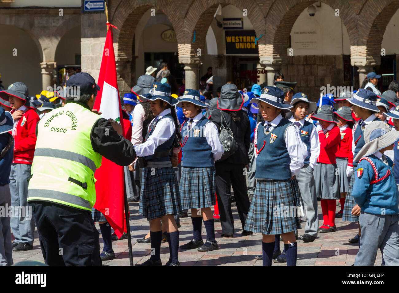 Cusco, Peru - May 12 : School children in uniform in a civic parade ...