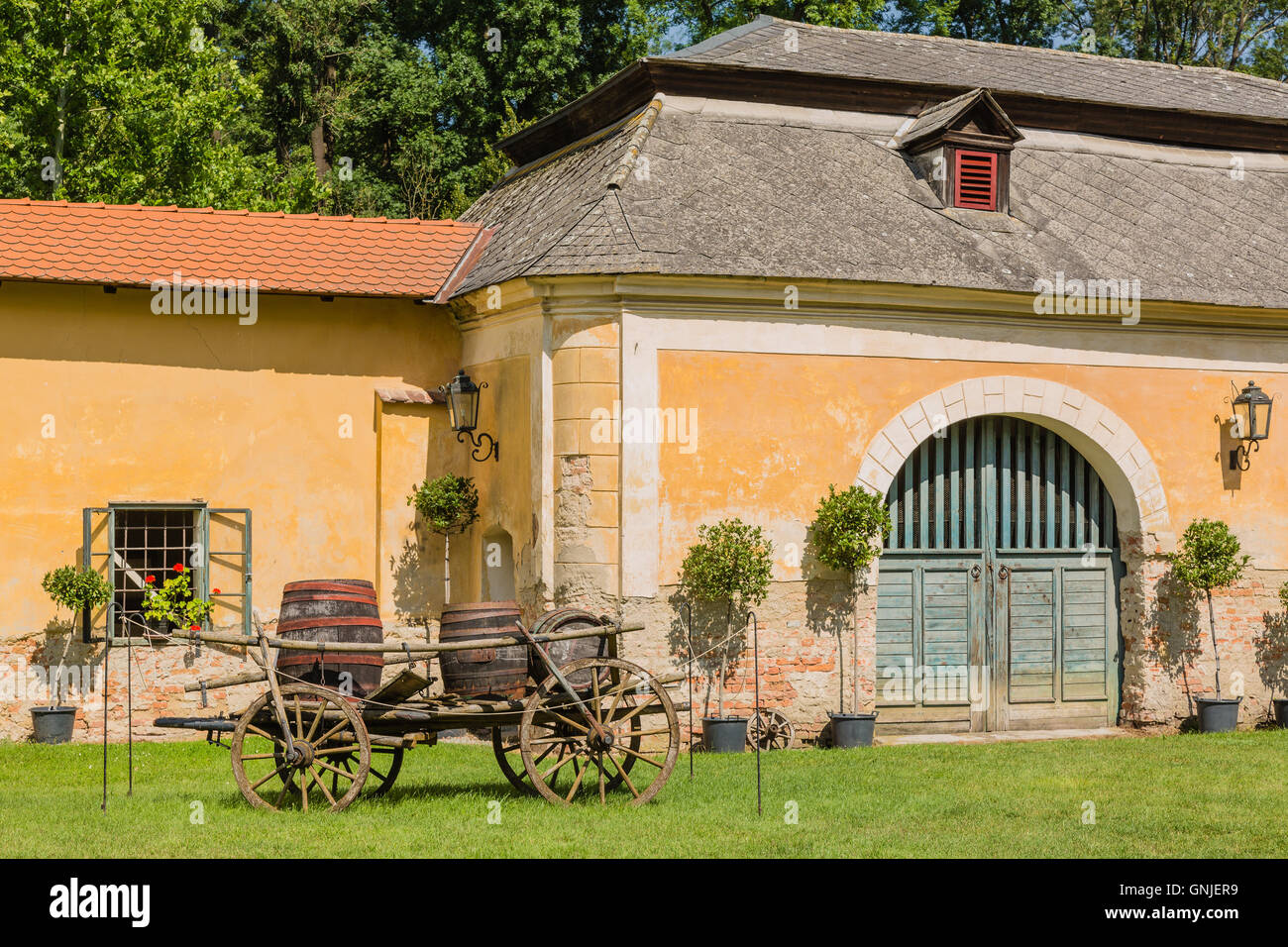 Farm yard the chateau Milotice in Moravia, Czech Republic Stock Photo ...