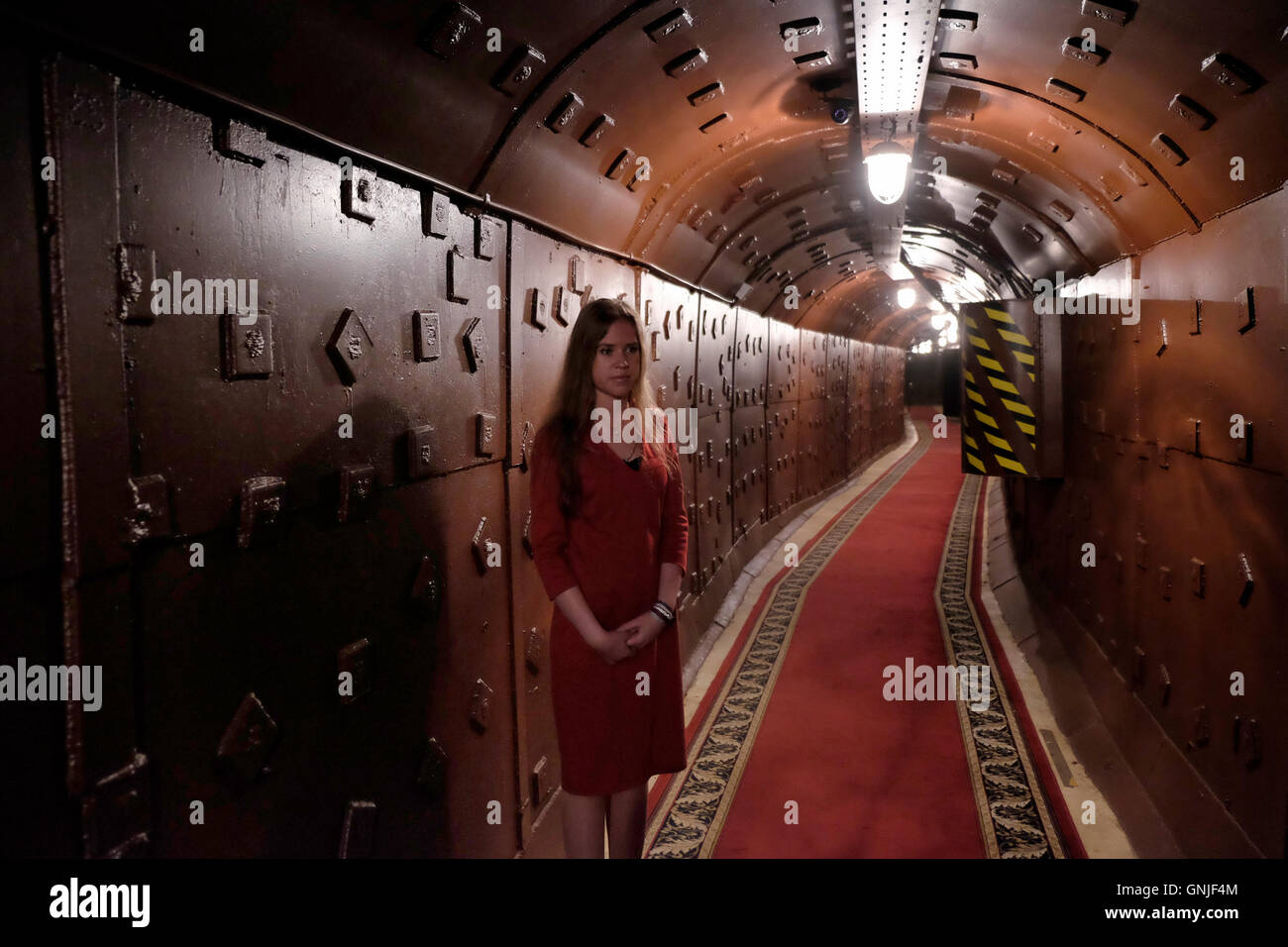 A young Russian woman at the underground tunnel located inside the ...