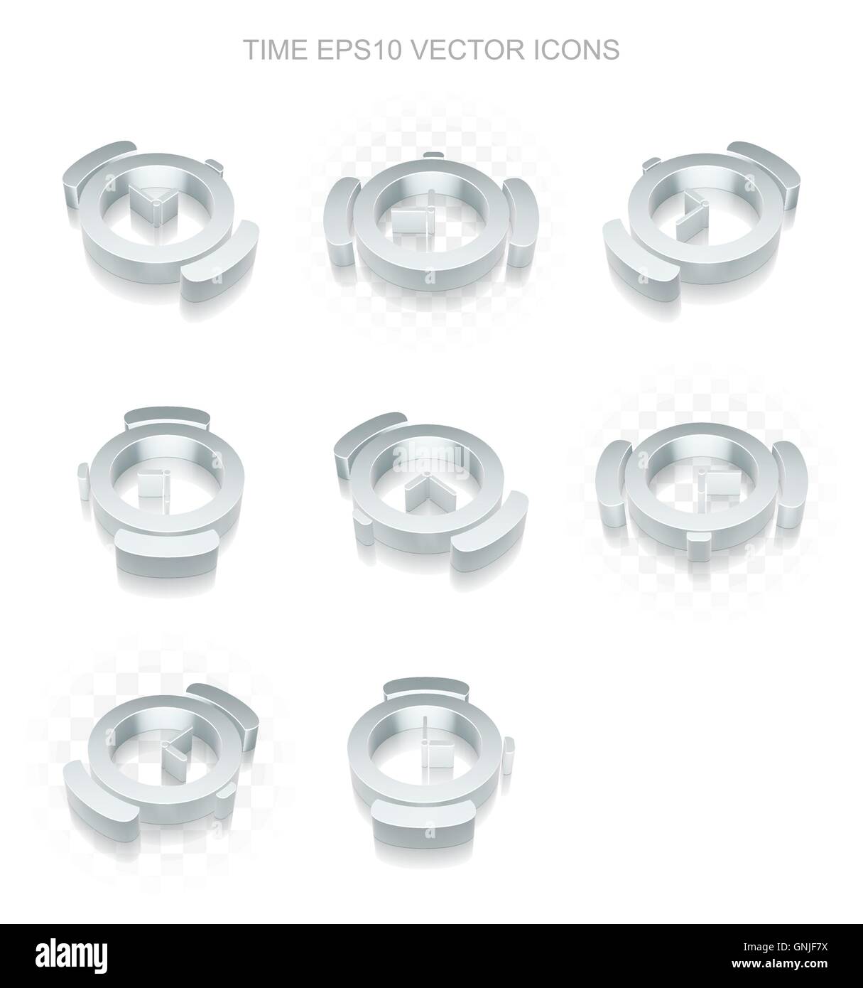 Timeline icons set: different views of metallic Hand Watch, transparent ...