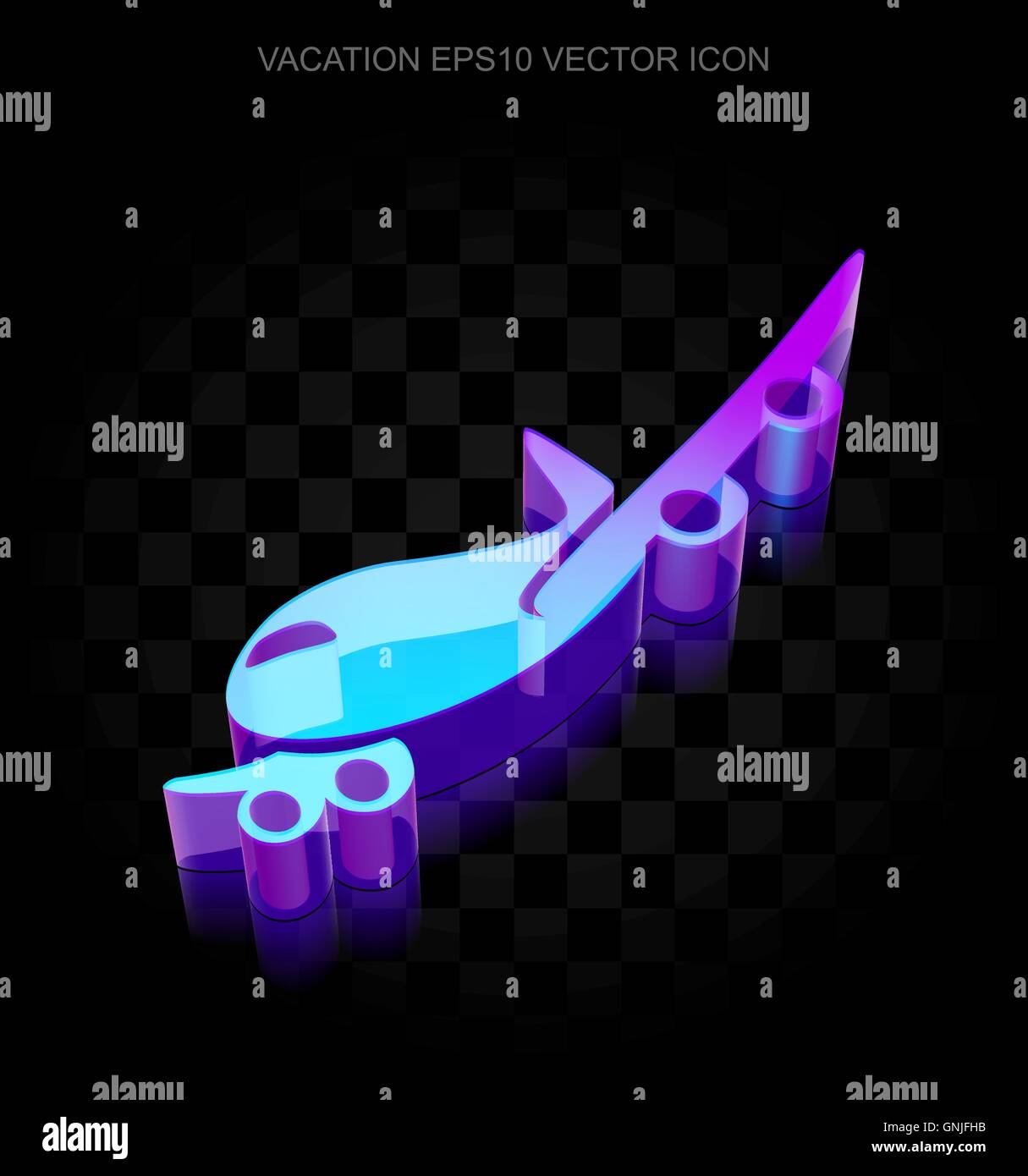 Travel icon: 3d neon glowing Airplane made of glass, EPS 10 vector ...
