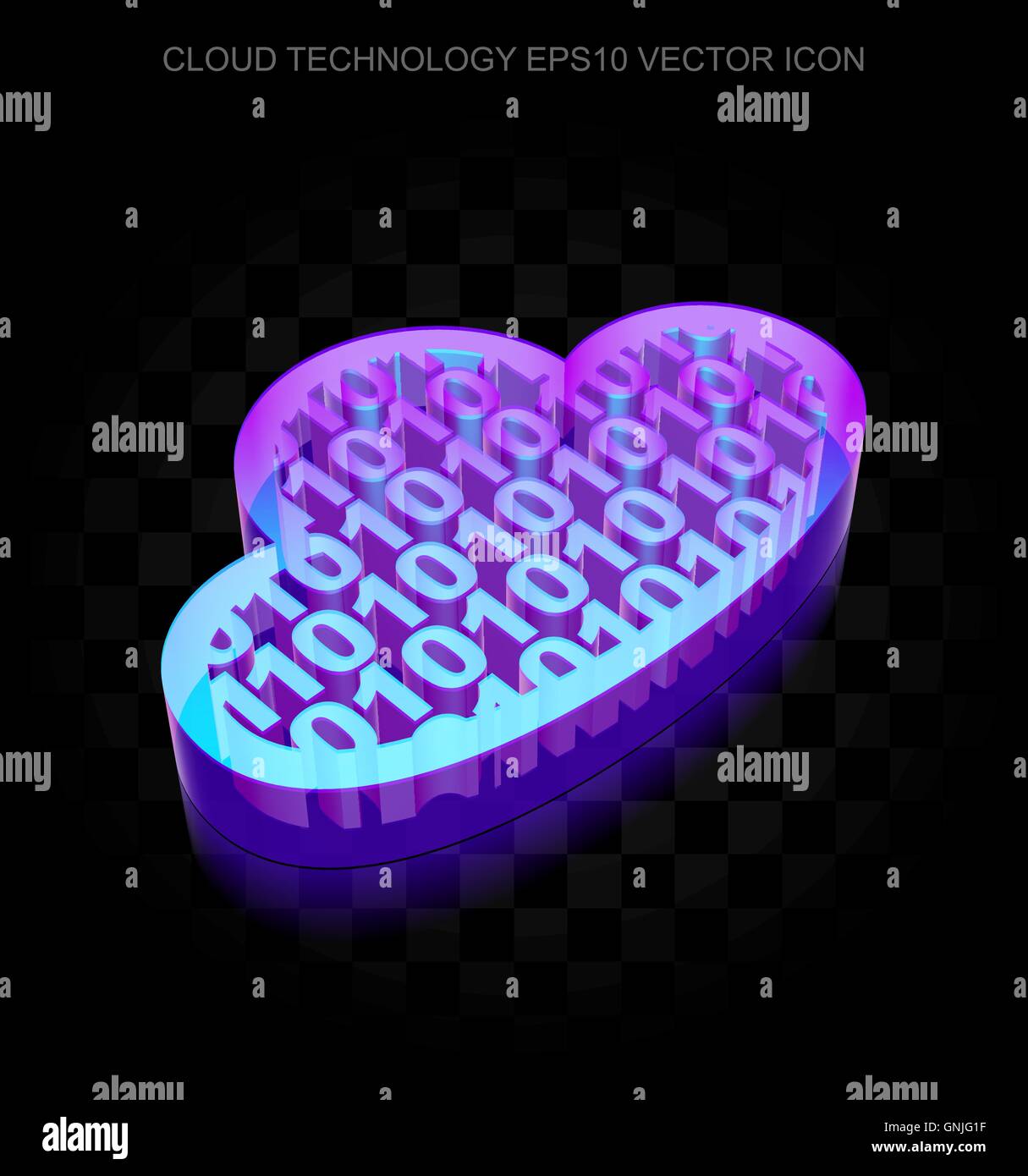Cloud computing icon: 3d neon glowing Cloud With Code made of glass ...