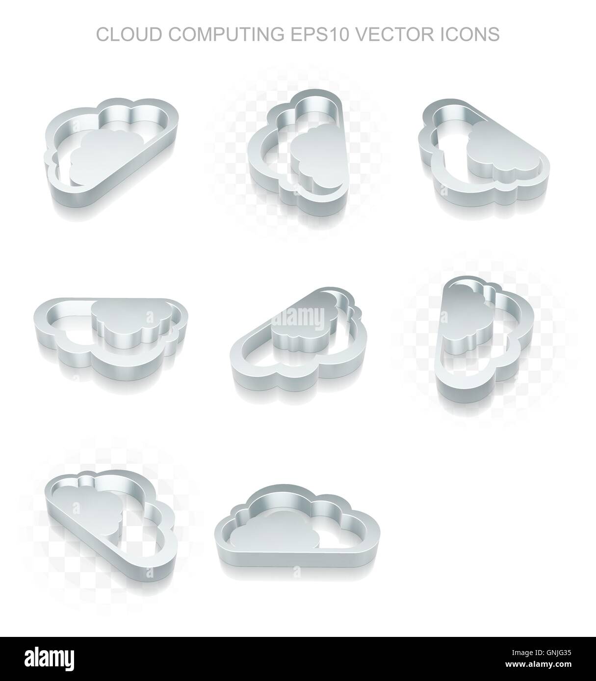 Cloud networking icons set: different views of metallic Cloud ...