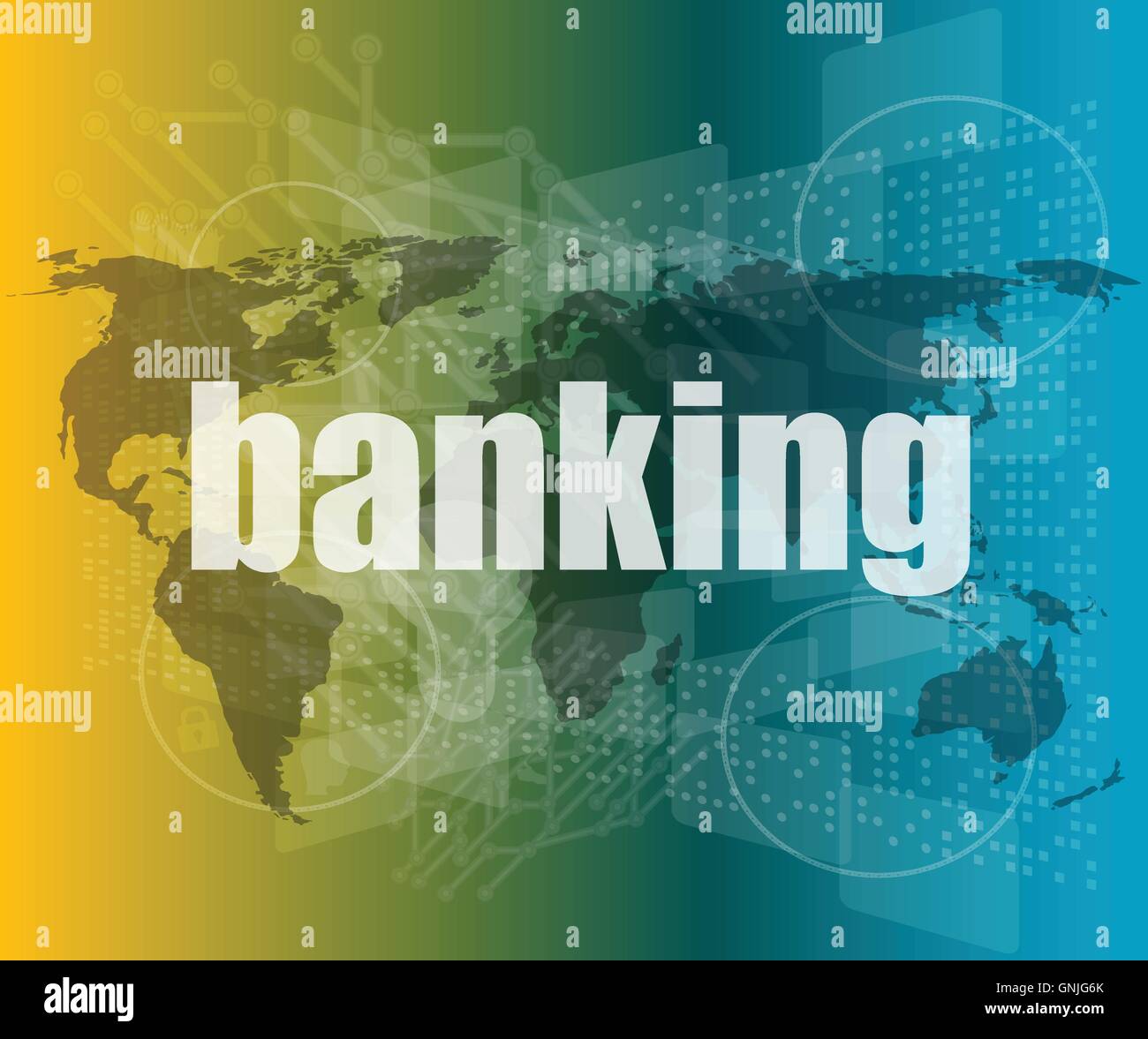 banking word on touch screen, modern virtual technology background ...