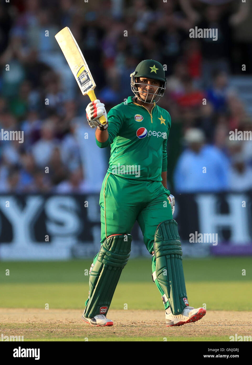 Pakistan's Sharjeel Khan celebrates reaching 50 during the third one ...