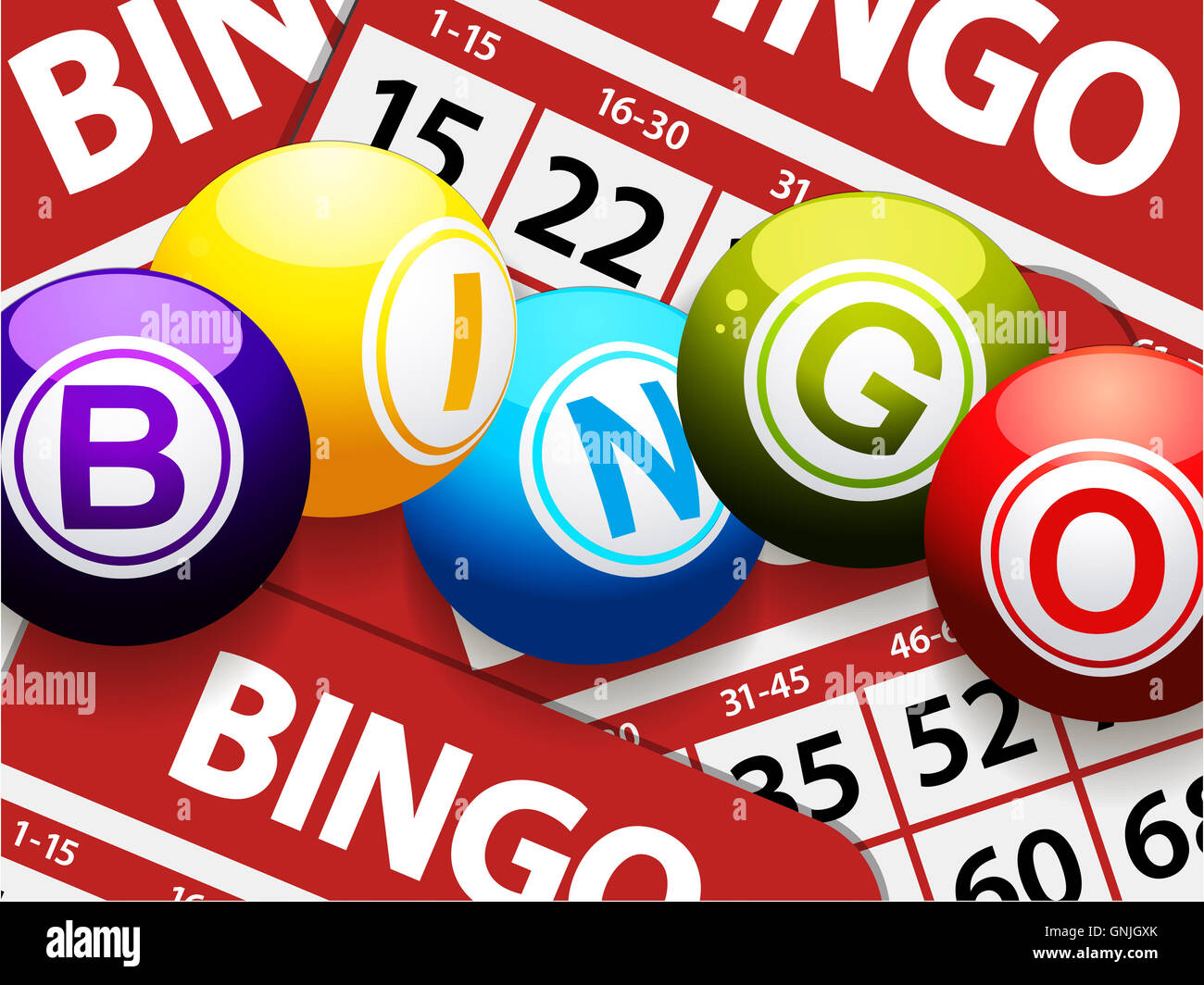Red Bingo Cards Close Up Background with Bingo Balls Stock Photo - Alamy