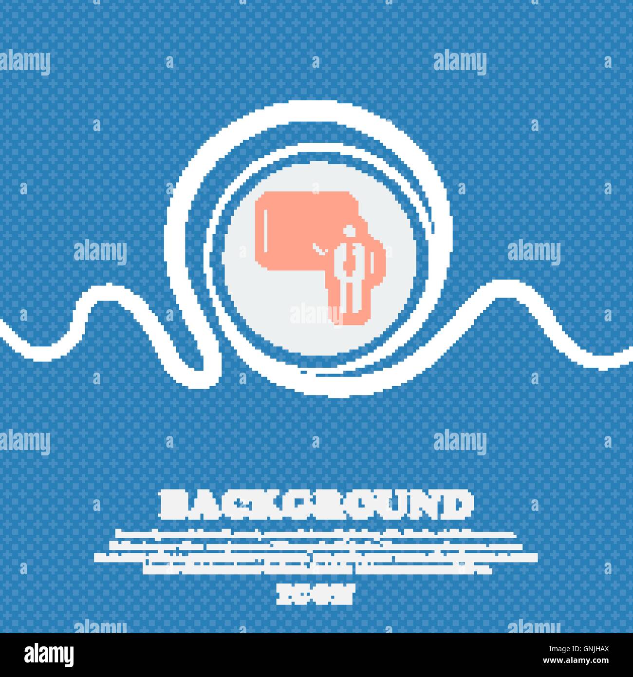 businessman making report sign icon. Blue and white abstract background ...