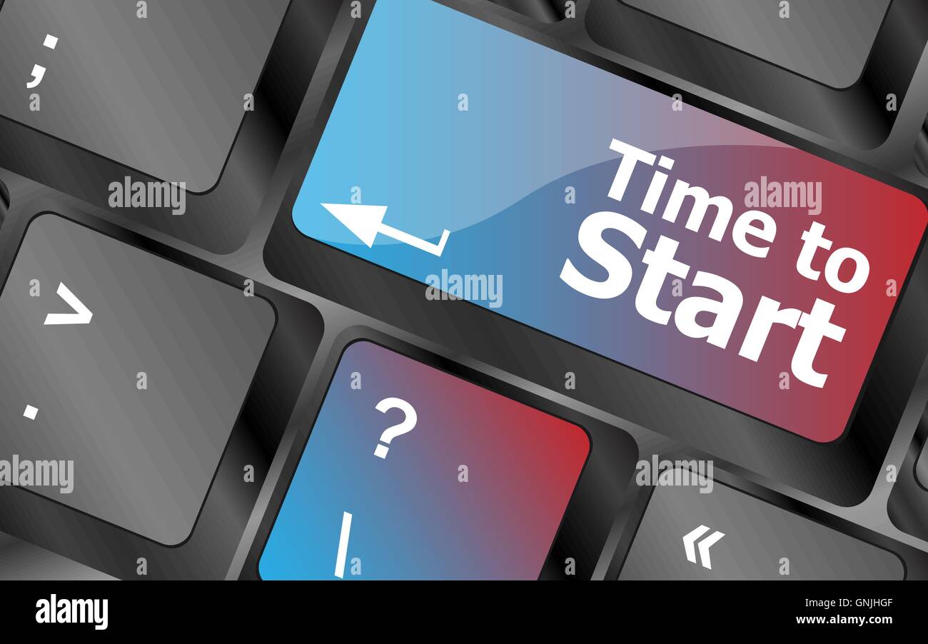 Time to start text button on keyboard keys . keyboard keys. vector ...