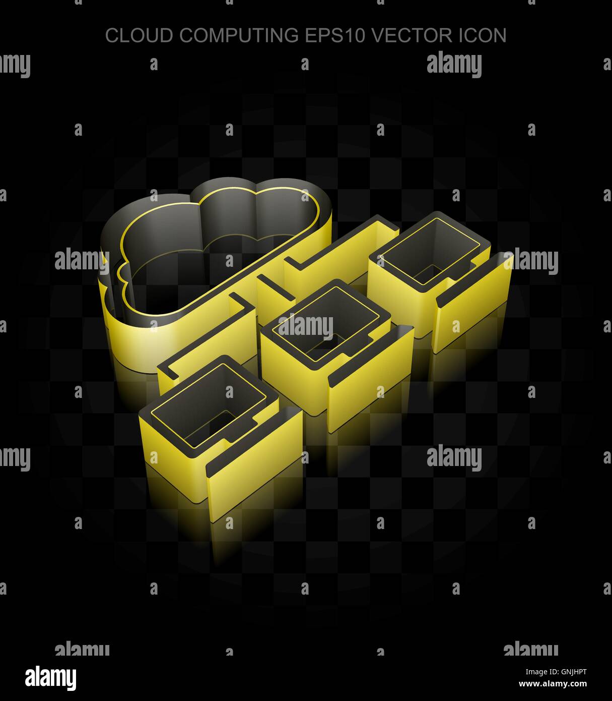 Cloud technology icon: Yellow 3d Cloud Network made of paper, transparent shadow, EPS 10 vector ...