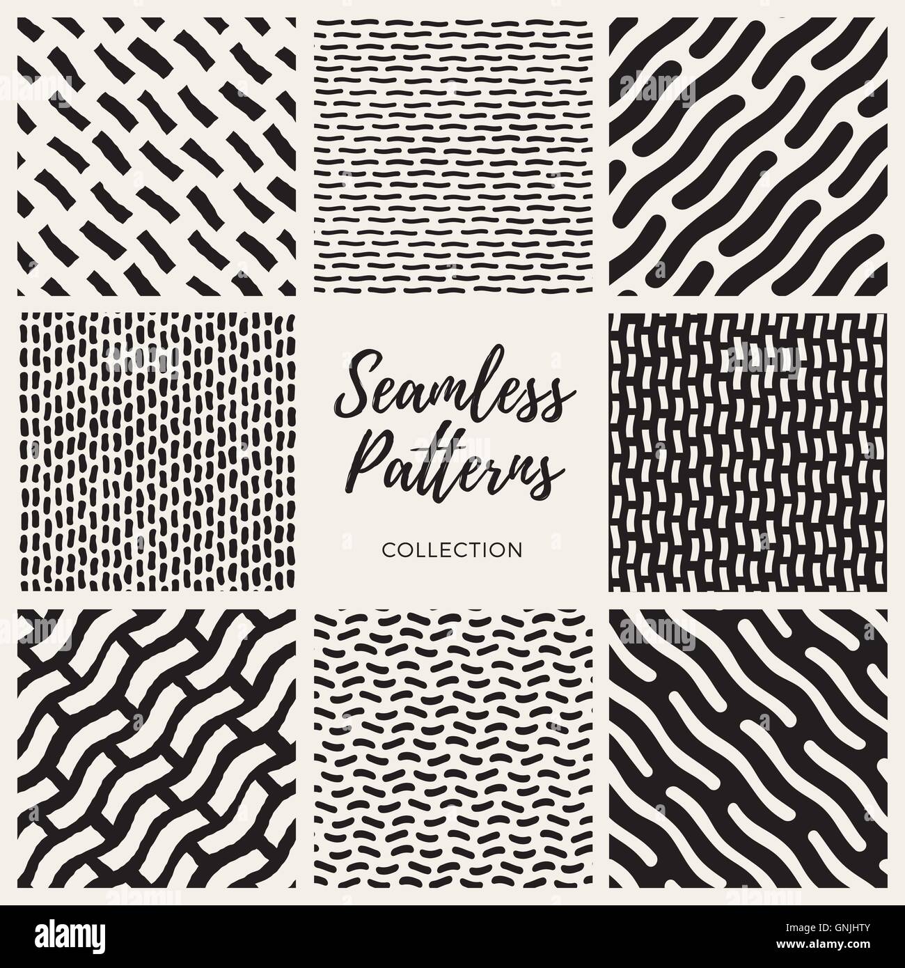 Vector Seamless Hand Drawn Lines Patterns Collection Stock Vector Image ...