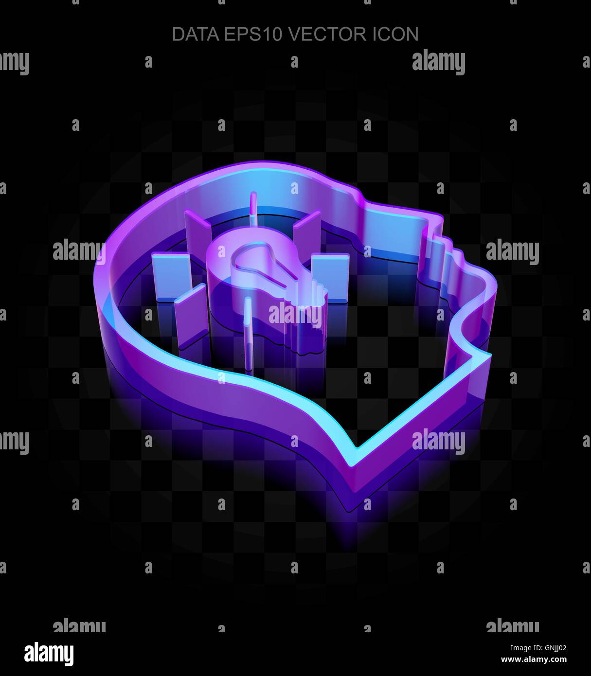 Data icon: 3d neon glowing Head With Lightbulb made of glass, EPS 10 ...