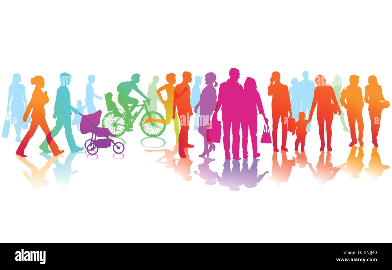 colored street scene with many people Stock Vector Image & Art - Alamy