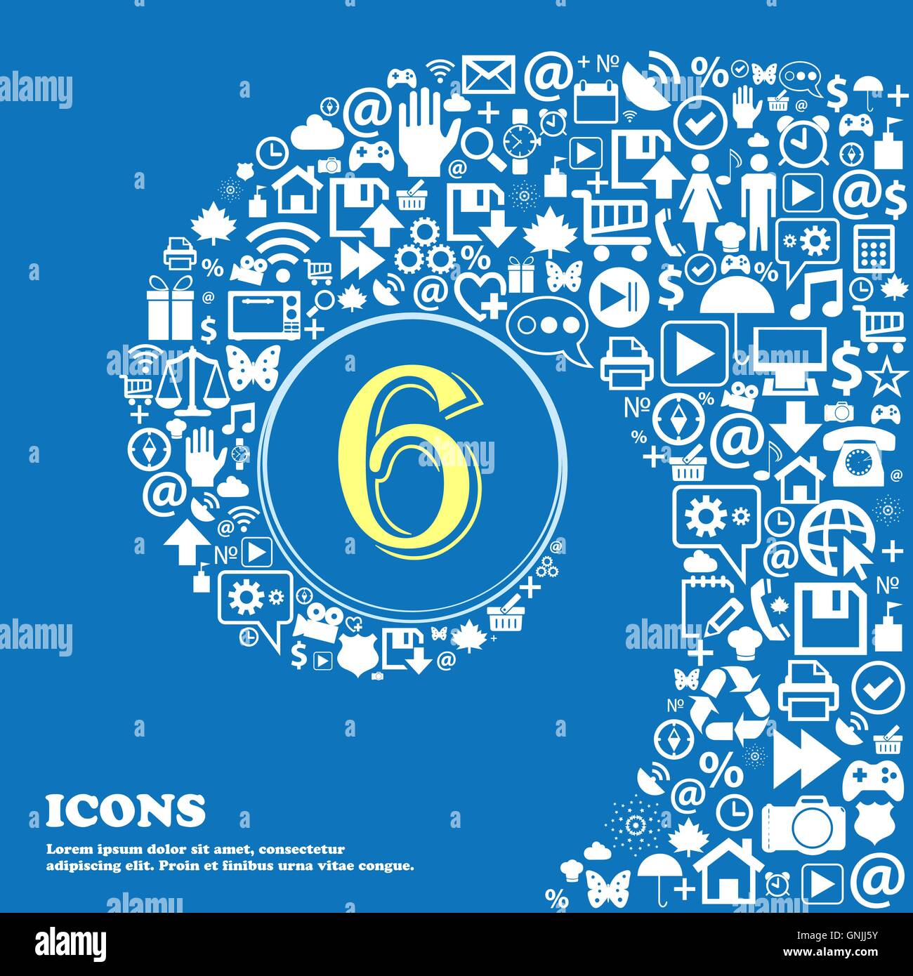 number six icon sign . Nice set of beautiful icons twisted spiral into ...