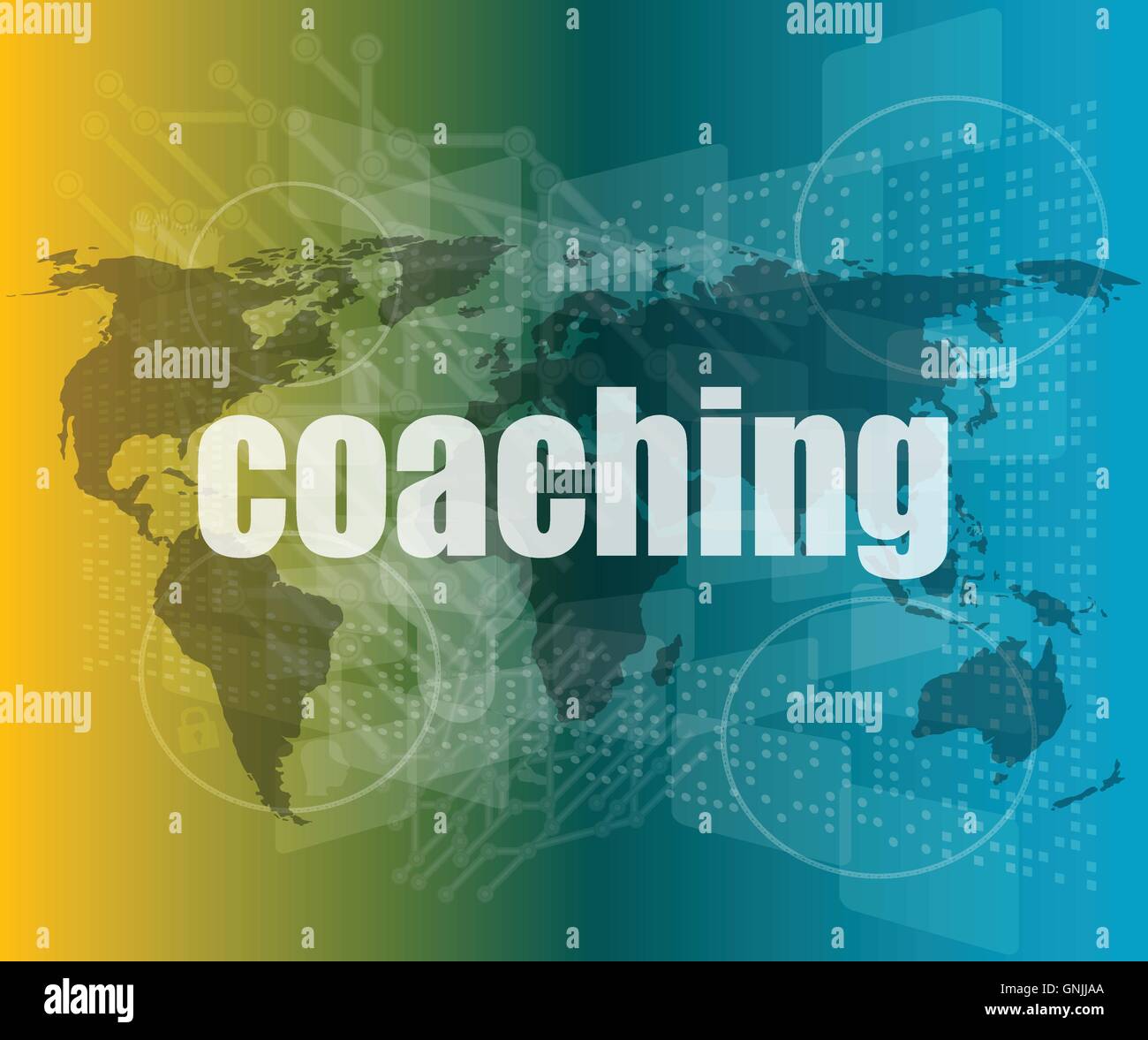coaching word on touch screen, modern virtual technology background ...