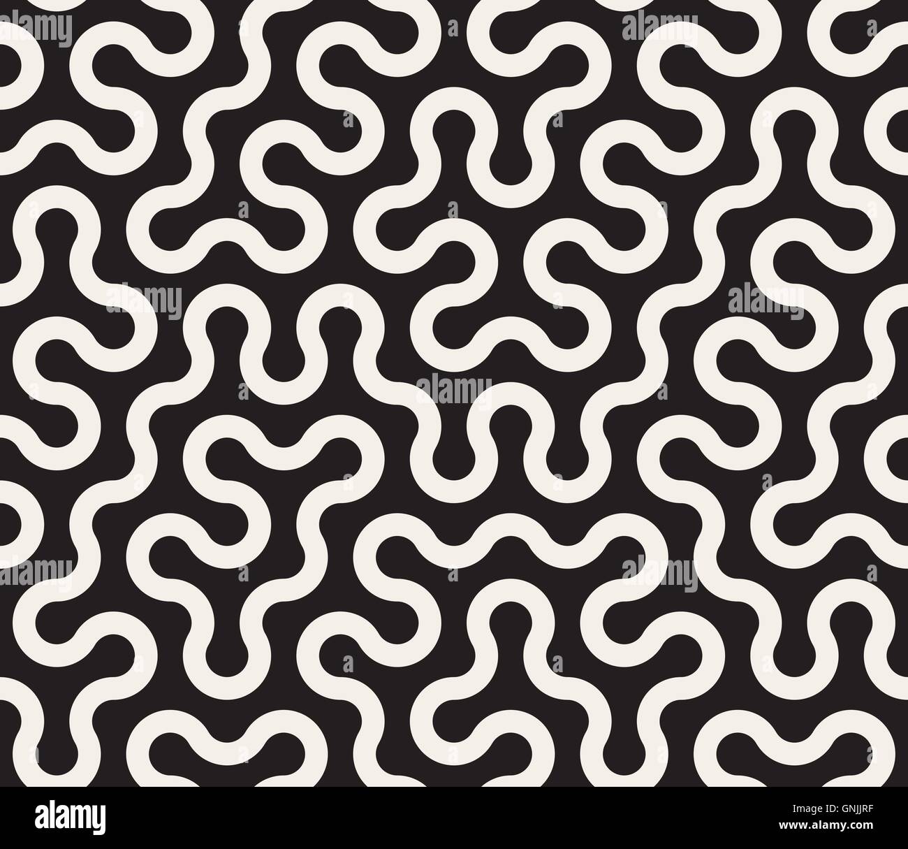 Vector Seamless Black and White Tangled Round Stripes Geometric Pattern ...