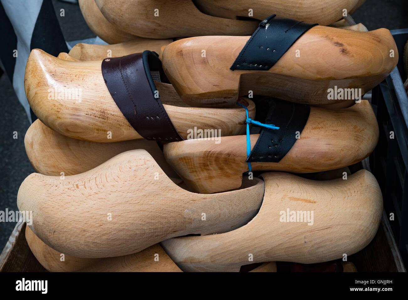 Traditional carved clogs on sale in Vannes, Brittany (Bretagne), France ...