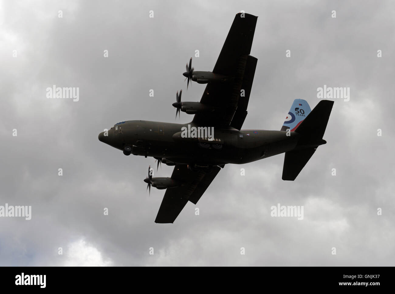 RAF Hercules C-130J over flying Woodbridge airfield, Suffolk, UK Stock ...