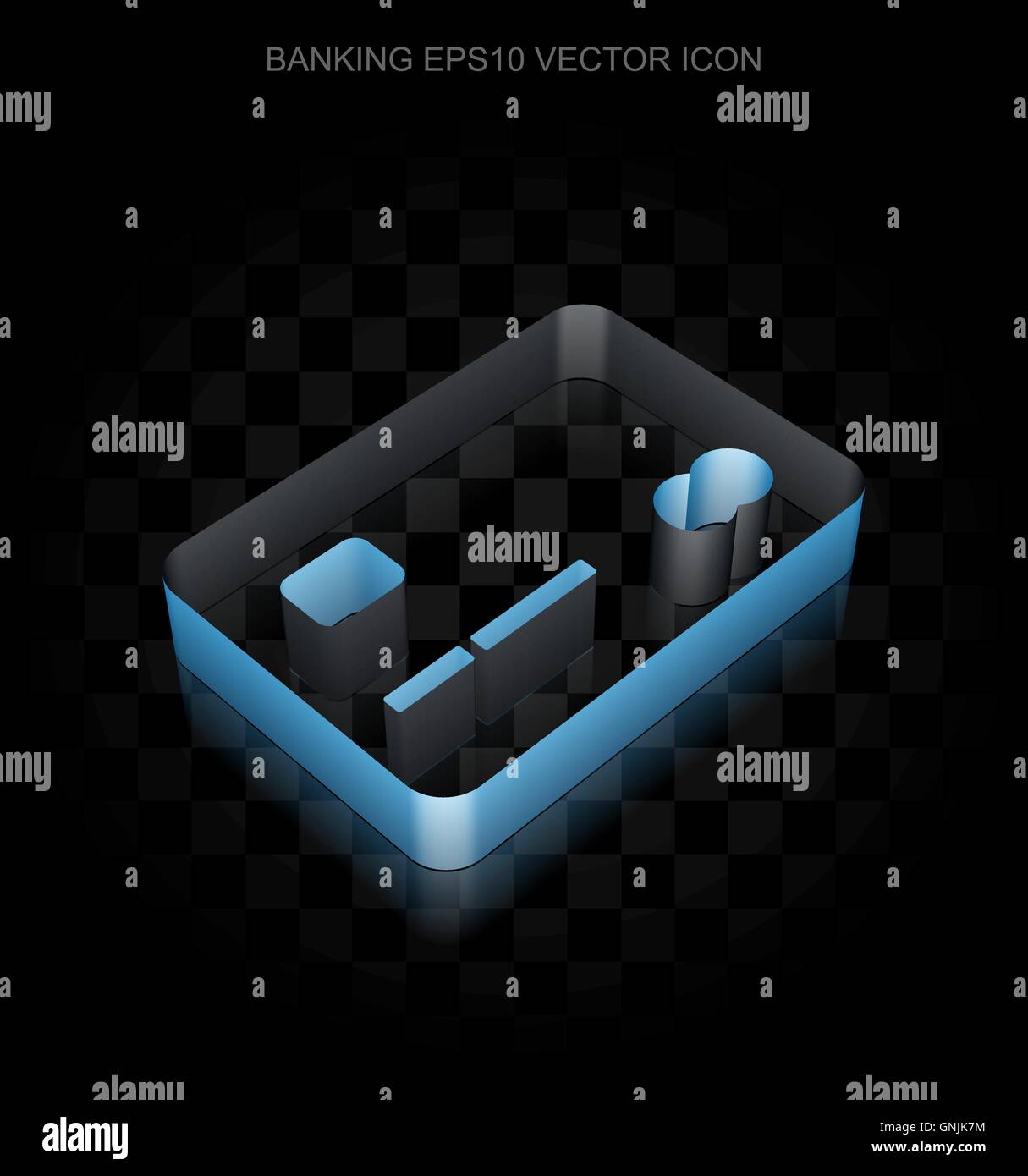 Banking icon: Blue 3d Credit Card made of paper, transparent shadow ...