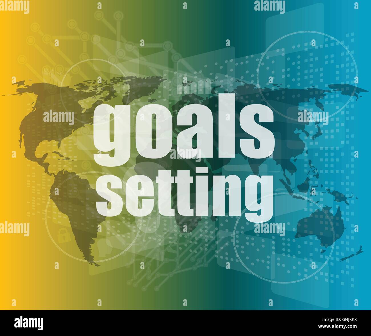 Goal setting concept - business touching screen vector quotation marks ...