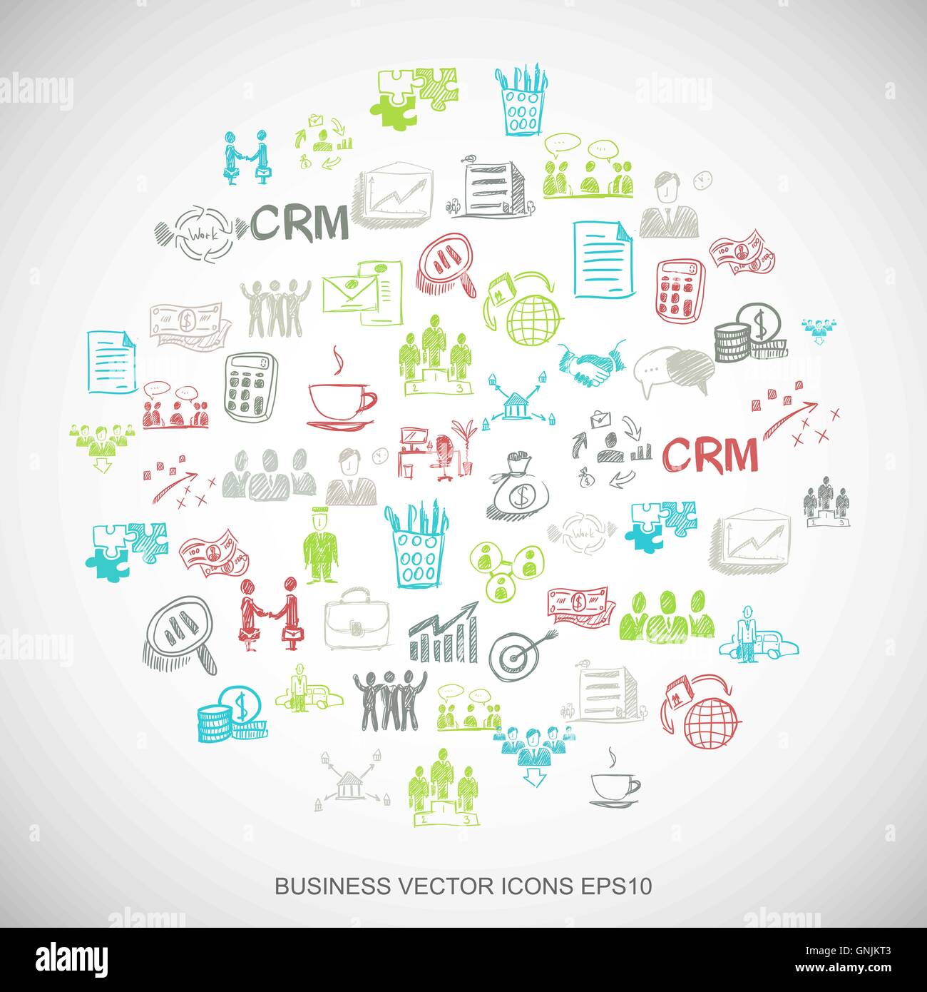 Multicolor doodles Hand Drawn Business Icons set on White. EPS10 vector ...