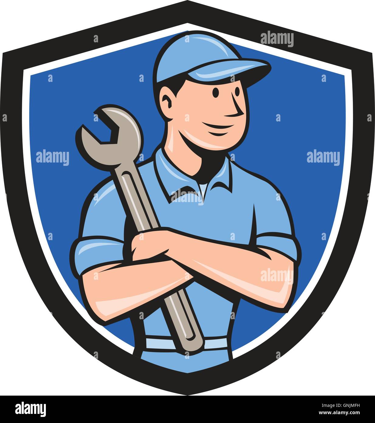 Mechanic Arms Crossed Spanner Crest Cartoon Stock Vector Image & Art ...