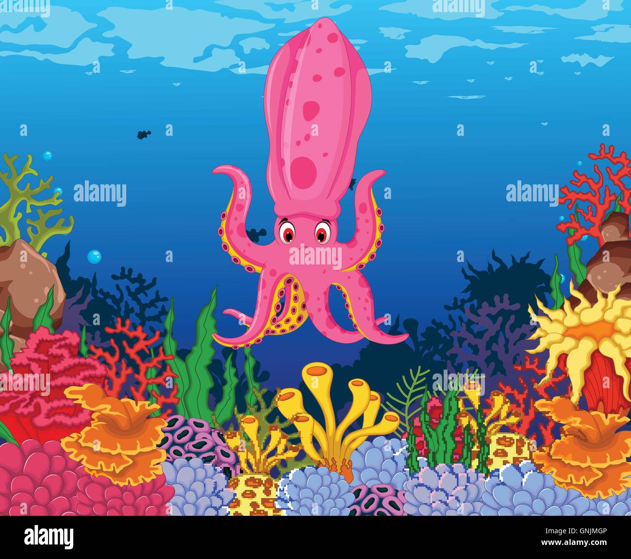 funny calamari squid with beauty sea life background Stock Vector Image ...