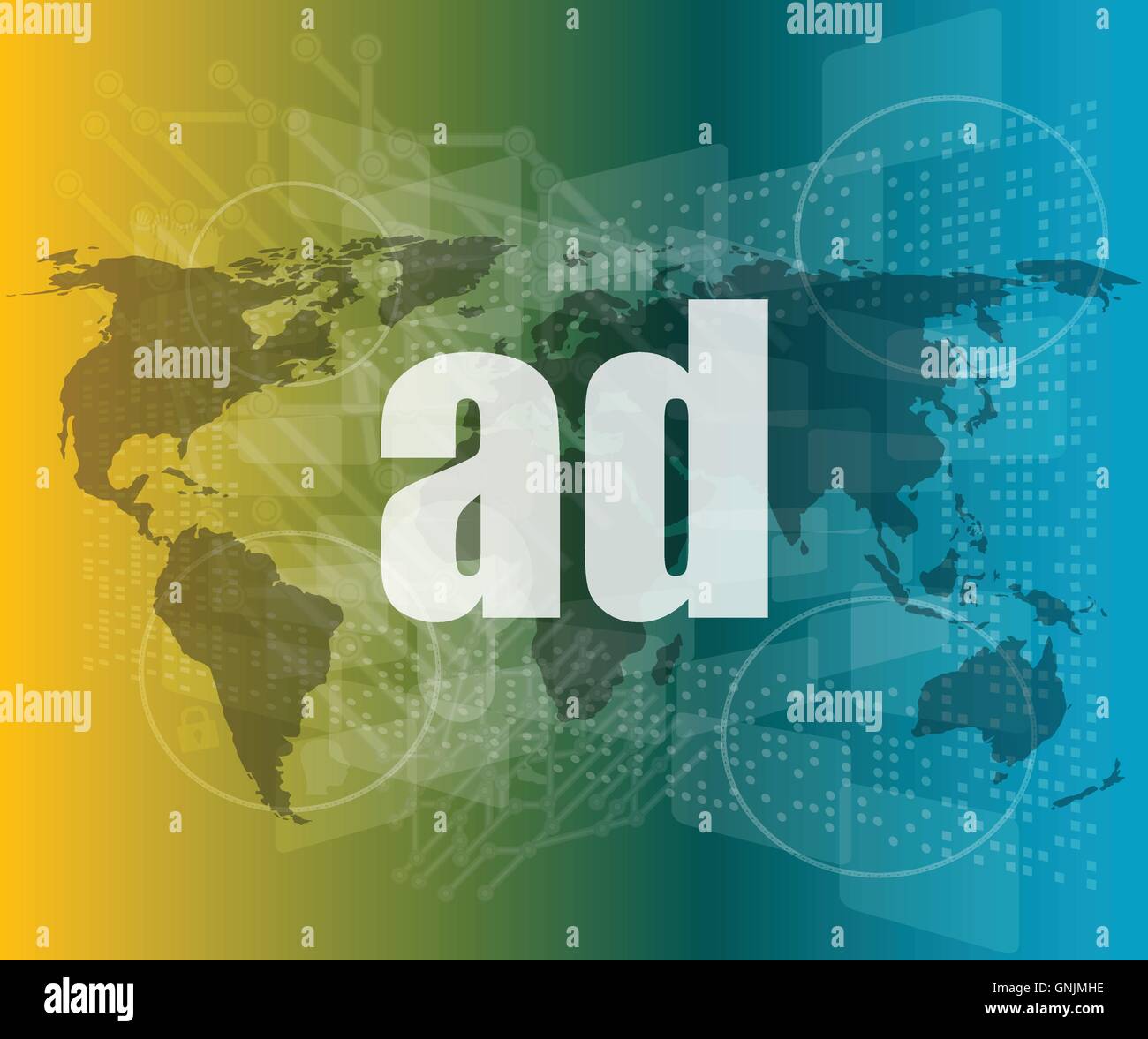ad word on digital screen, global communication concept vector ...