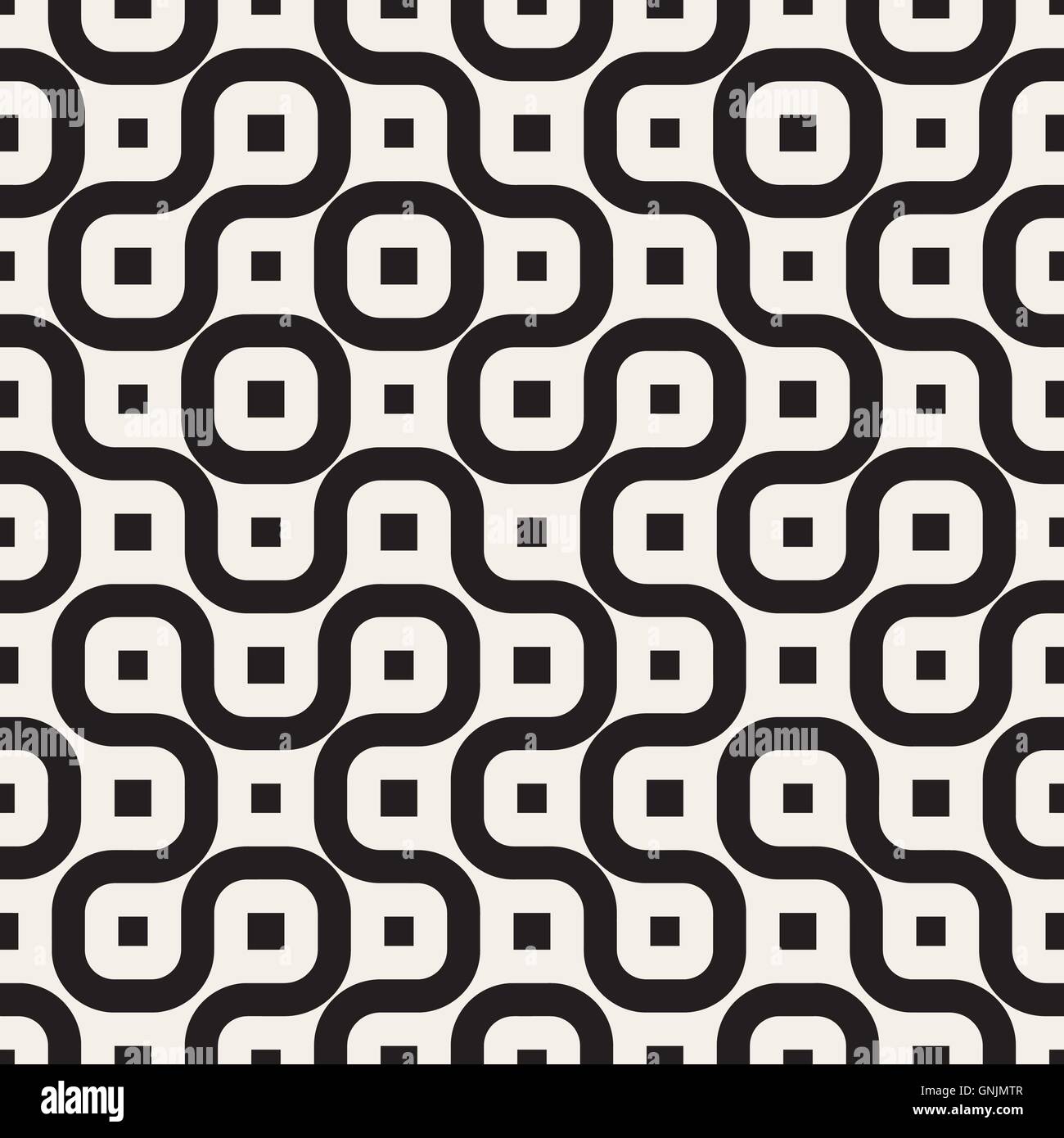Vector Seamless Black And White Irregular Rounded Lines Pattern Stock ...