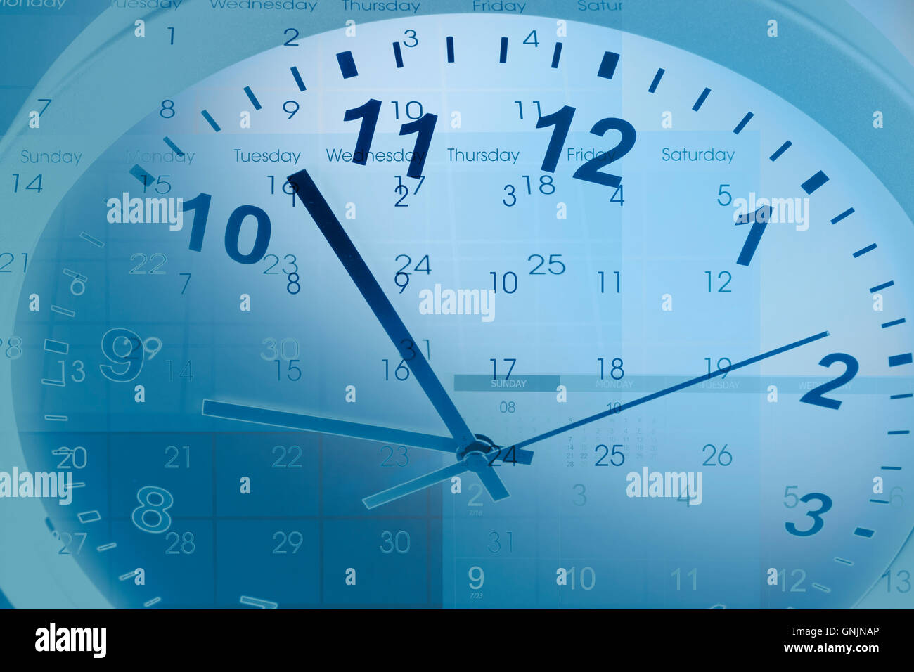 Clock face and calendars composite Stock Photo - Alamy