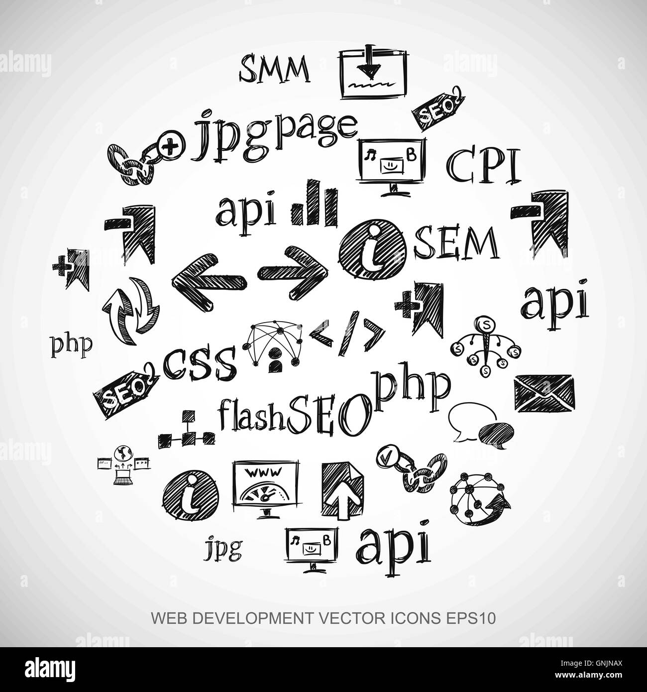 Black doodles Hand Drawn Site Development Icons set on White. EPS10 ...
