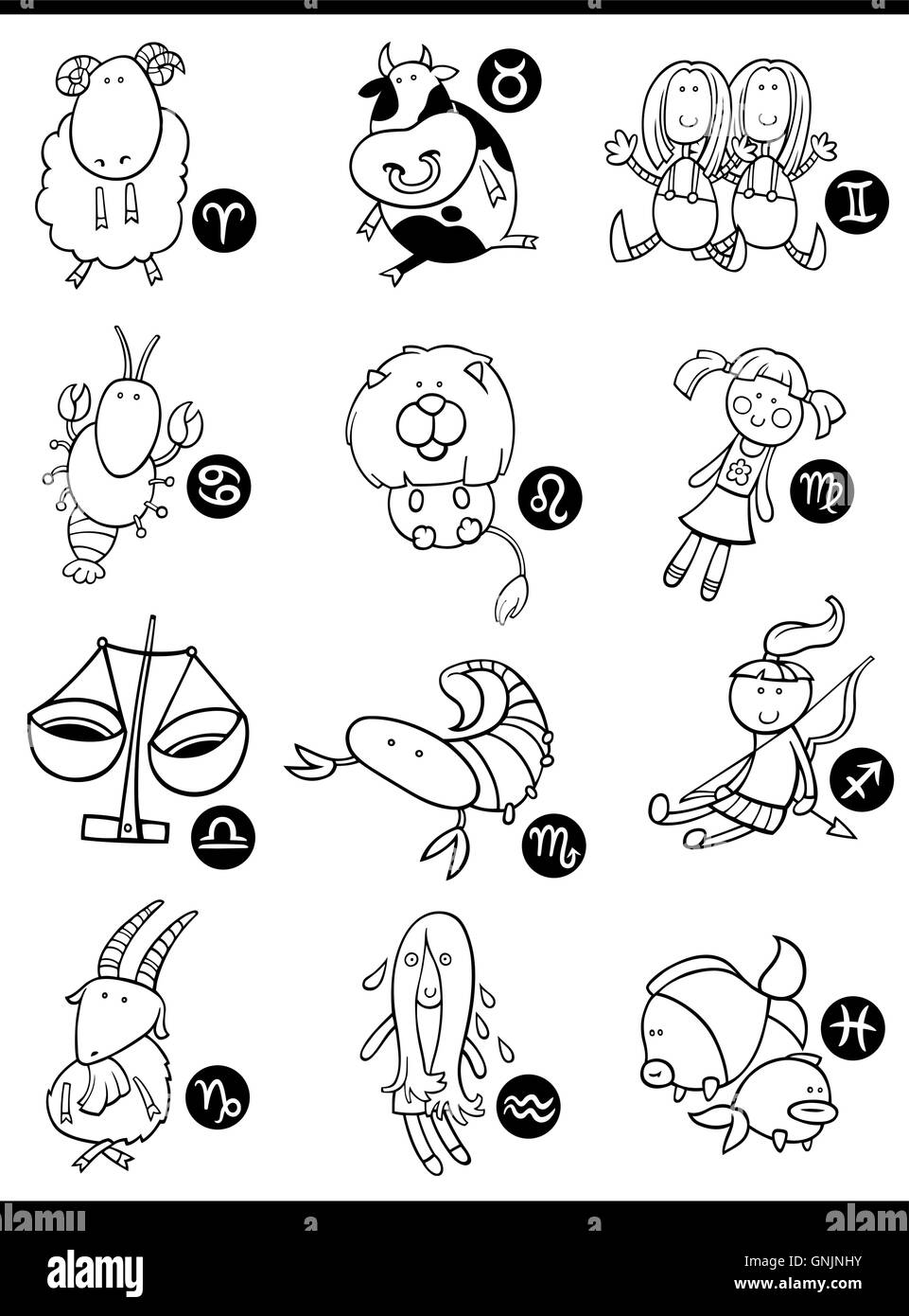 cute horoscope zodiac signs Stock Vector Image & Art - Alamy
