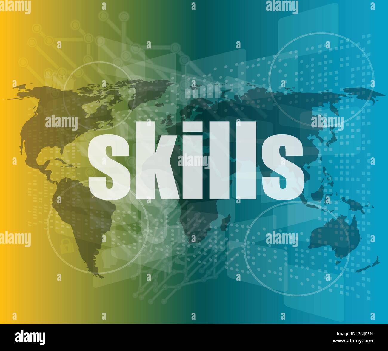 Education concept: word skills on digital touch screen background ...