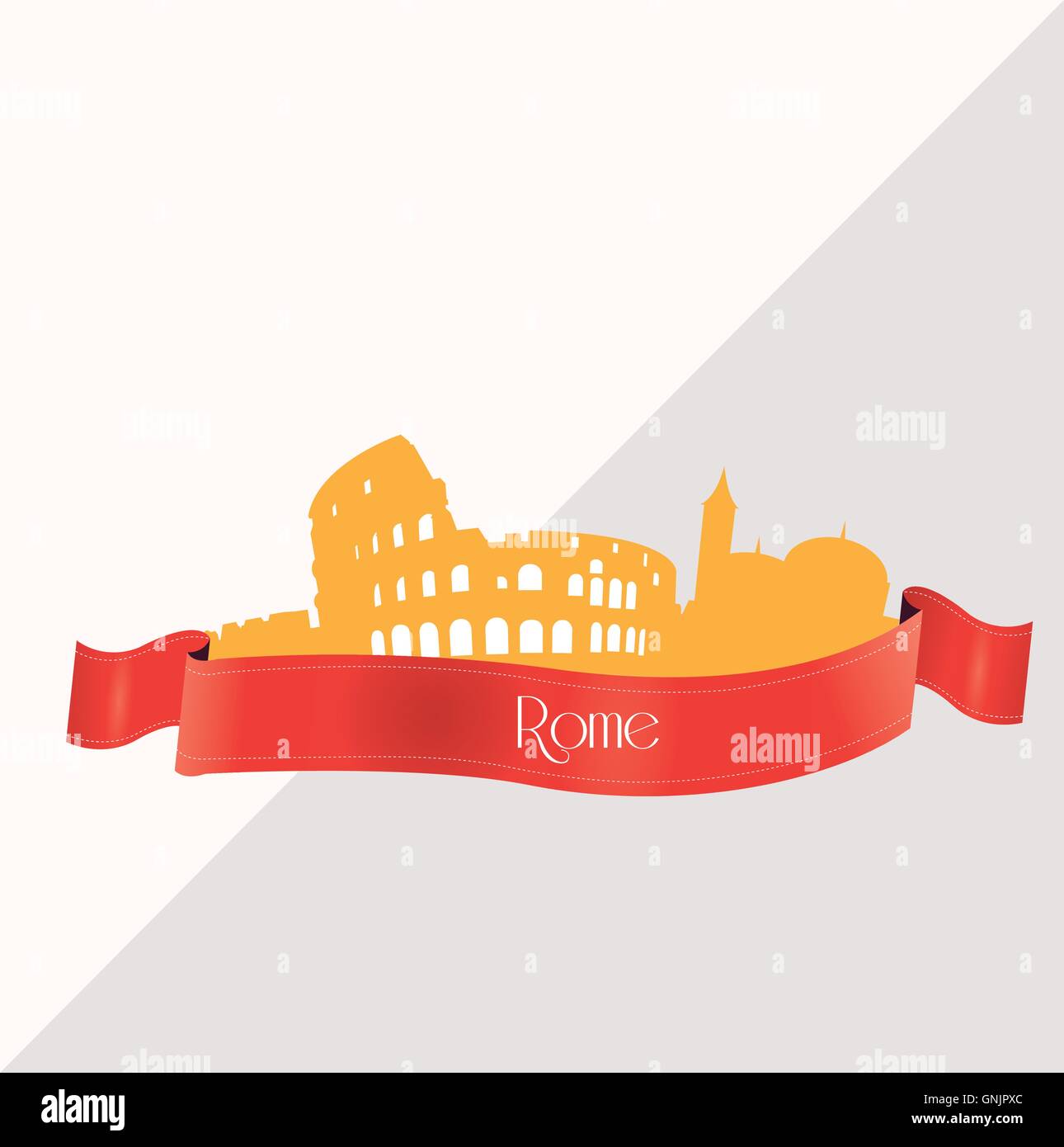 Isolated skyline of Rome with a ribbon with text on a colored ...