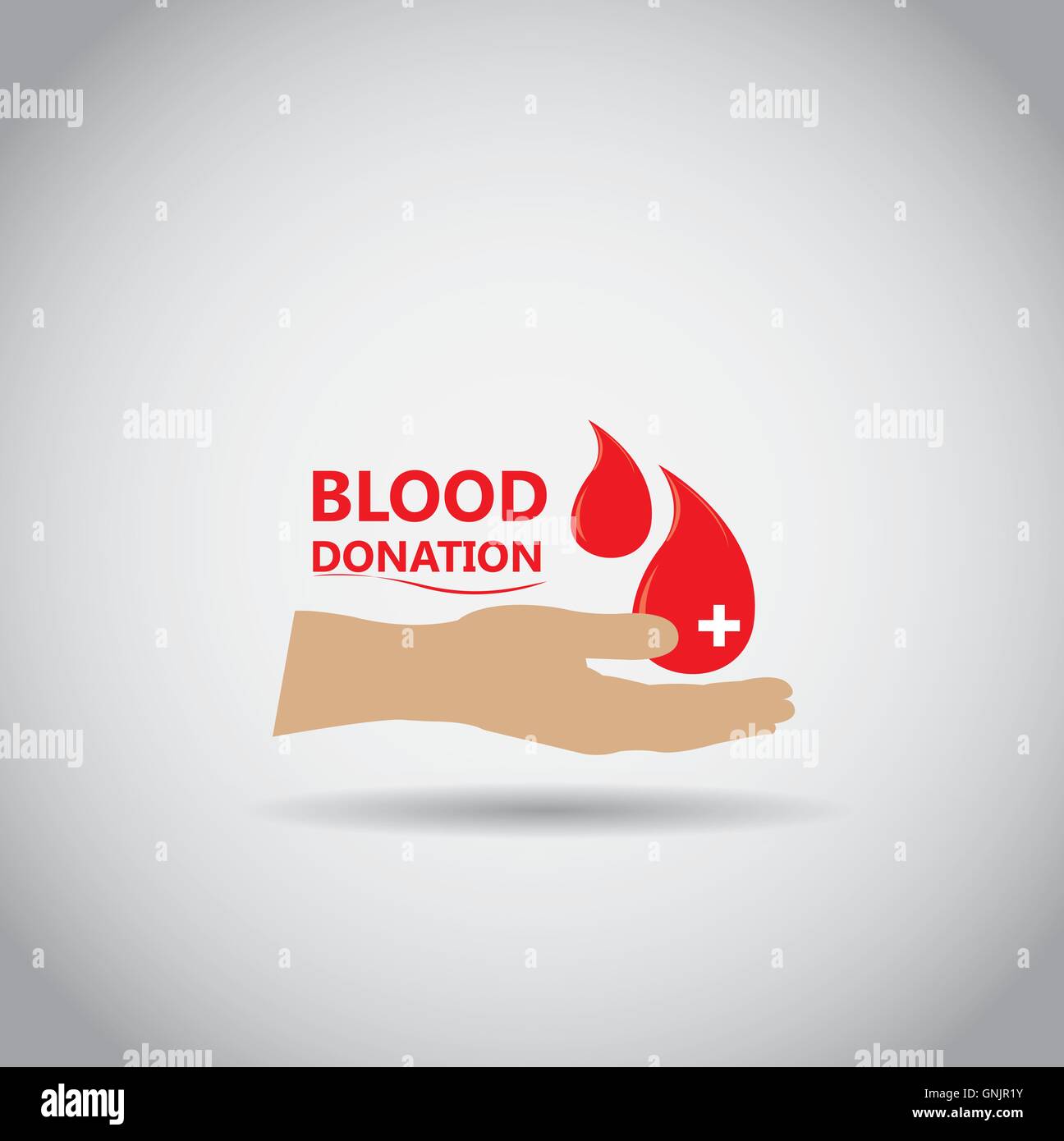 Isolated hand holding drops of blood and text on a colored background ...