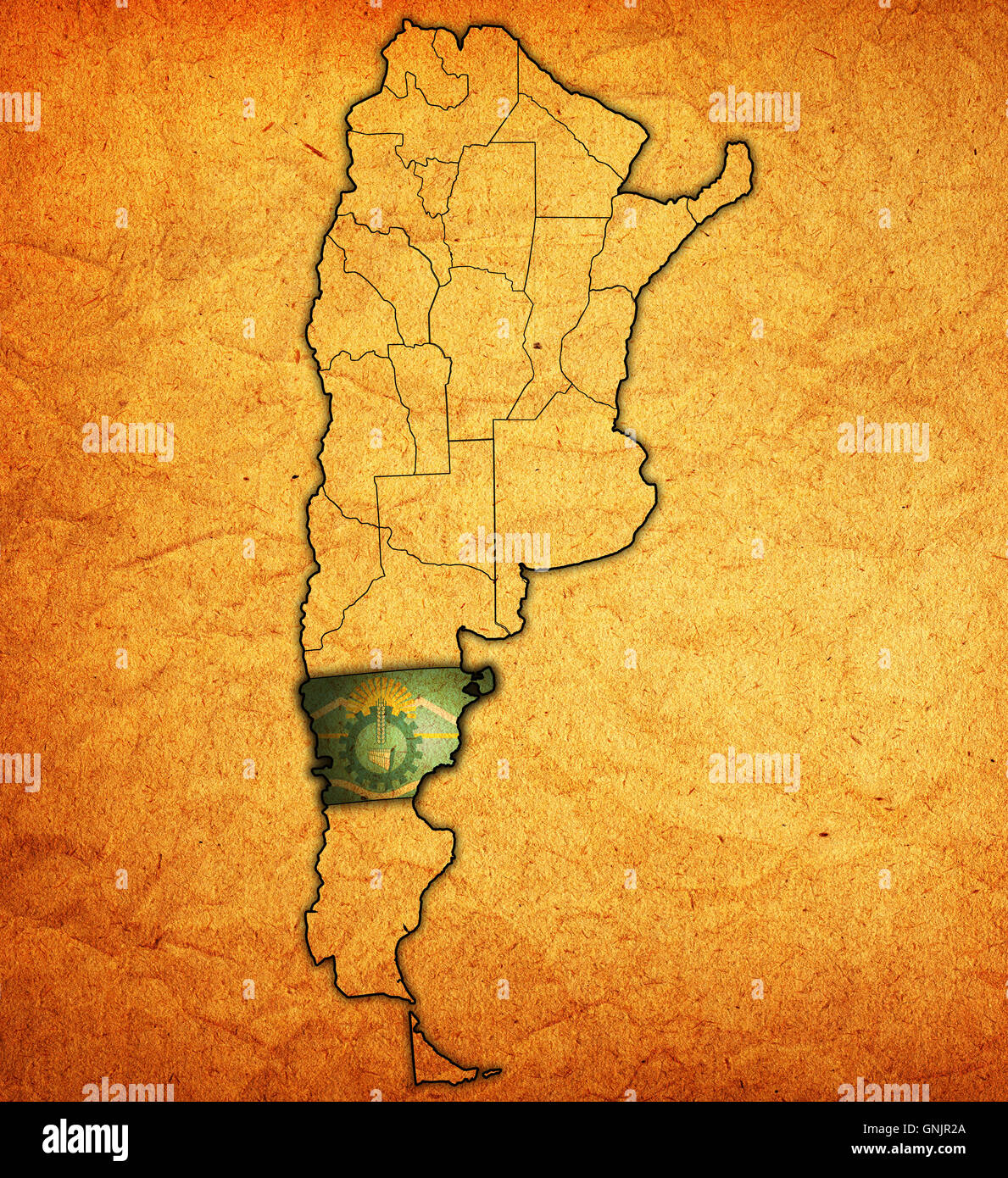 chubut region with flag on map of administrative divisions of argentina ...