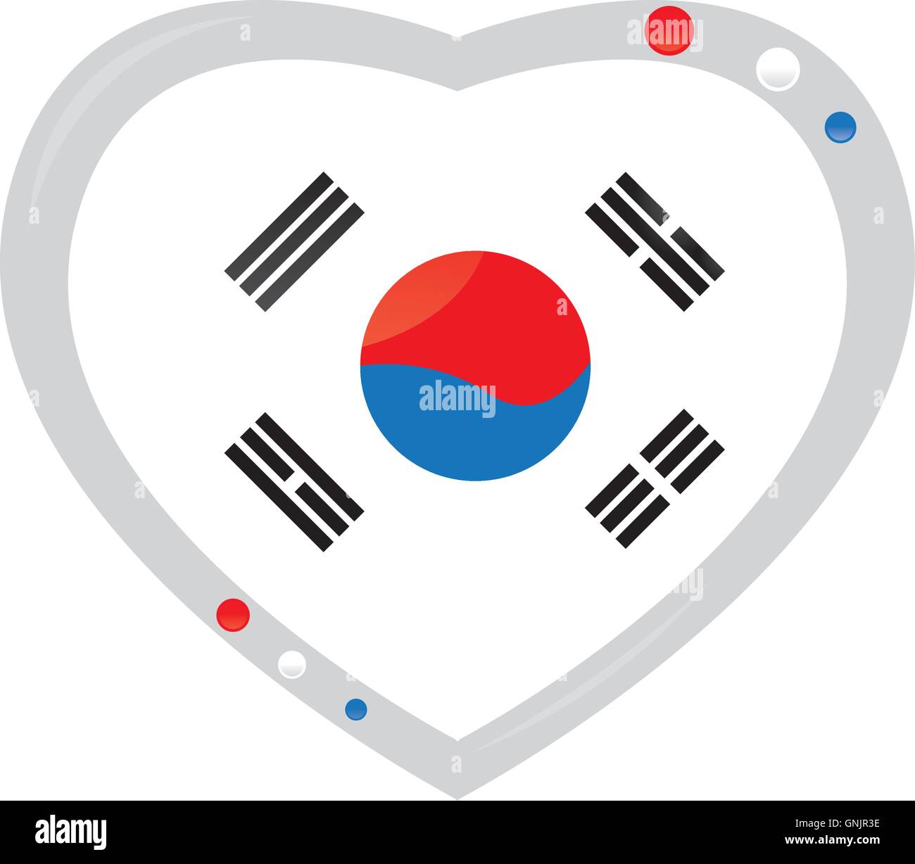 Isolated heart shape with the south korean flag on a white background ...