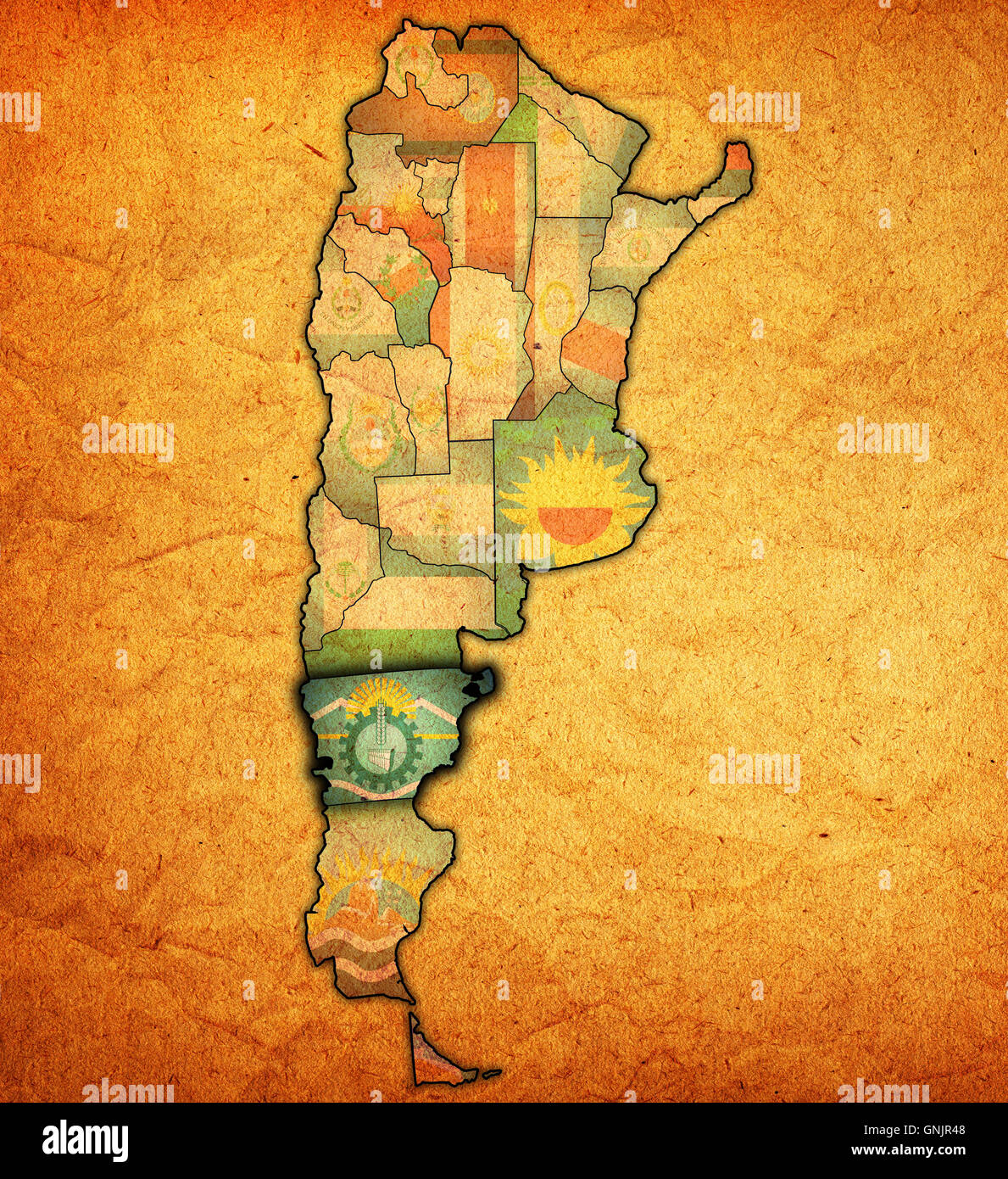 chubut region with flag on map of administrative divisions of argentina ...