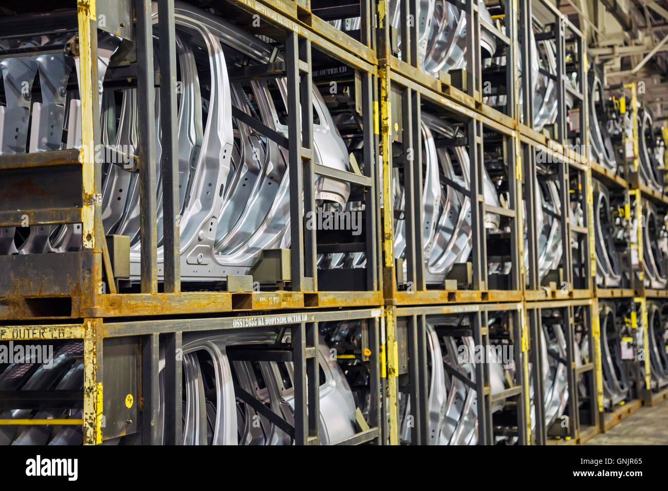 Sterling Heights, Michigan - Automobile door panels stacked in racks at ...