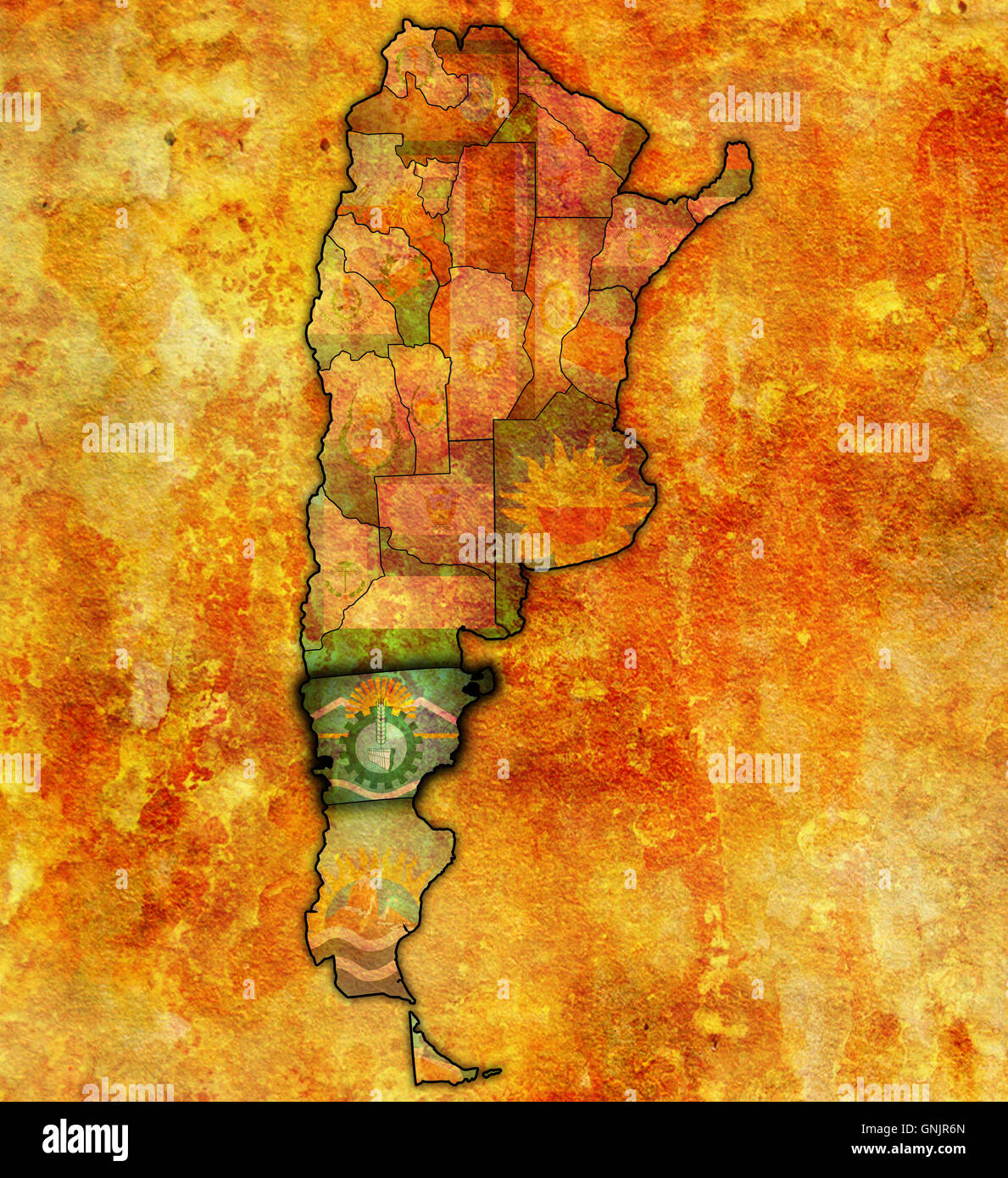 chubut region with flag on map of administrative divisions of argentina ...