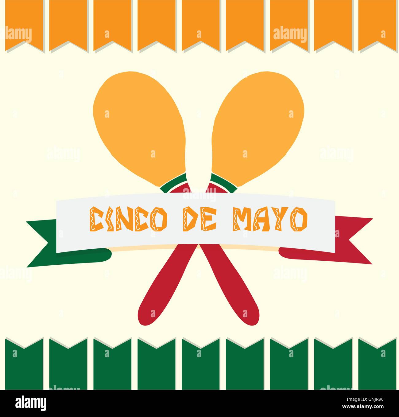 Isolated pair of maracas and a ribbon with text on a colored background ...