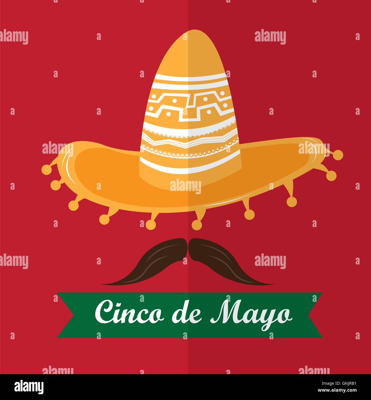 Colored background with a traditional hat, a mustache and a ribbon with ...