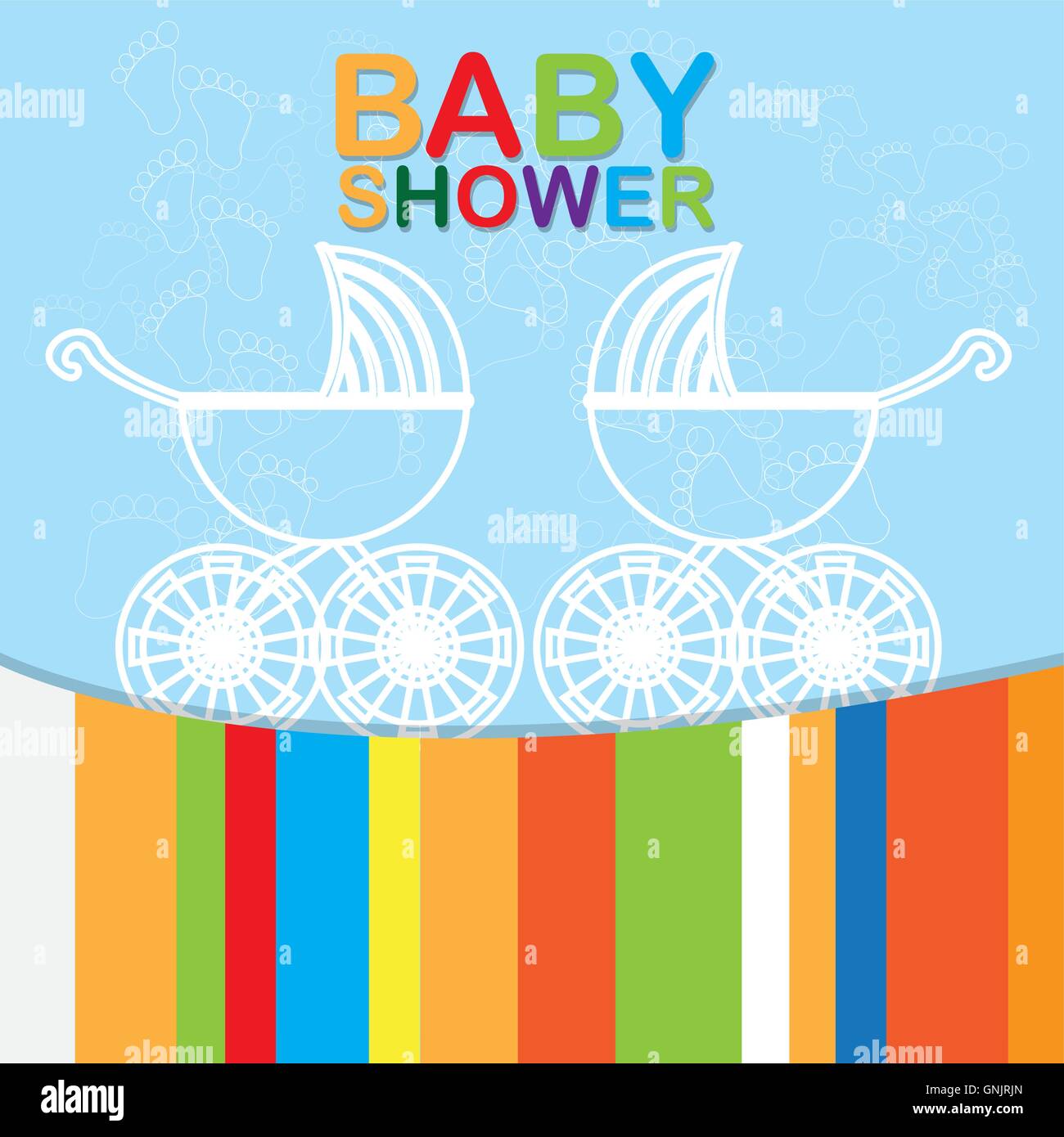 Colored background with text and a pair of silhouettes of strollers ...