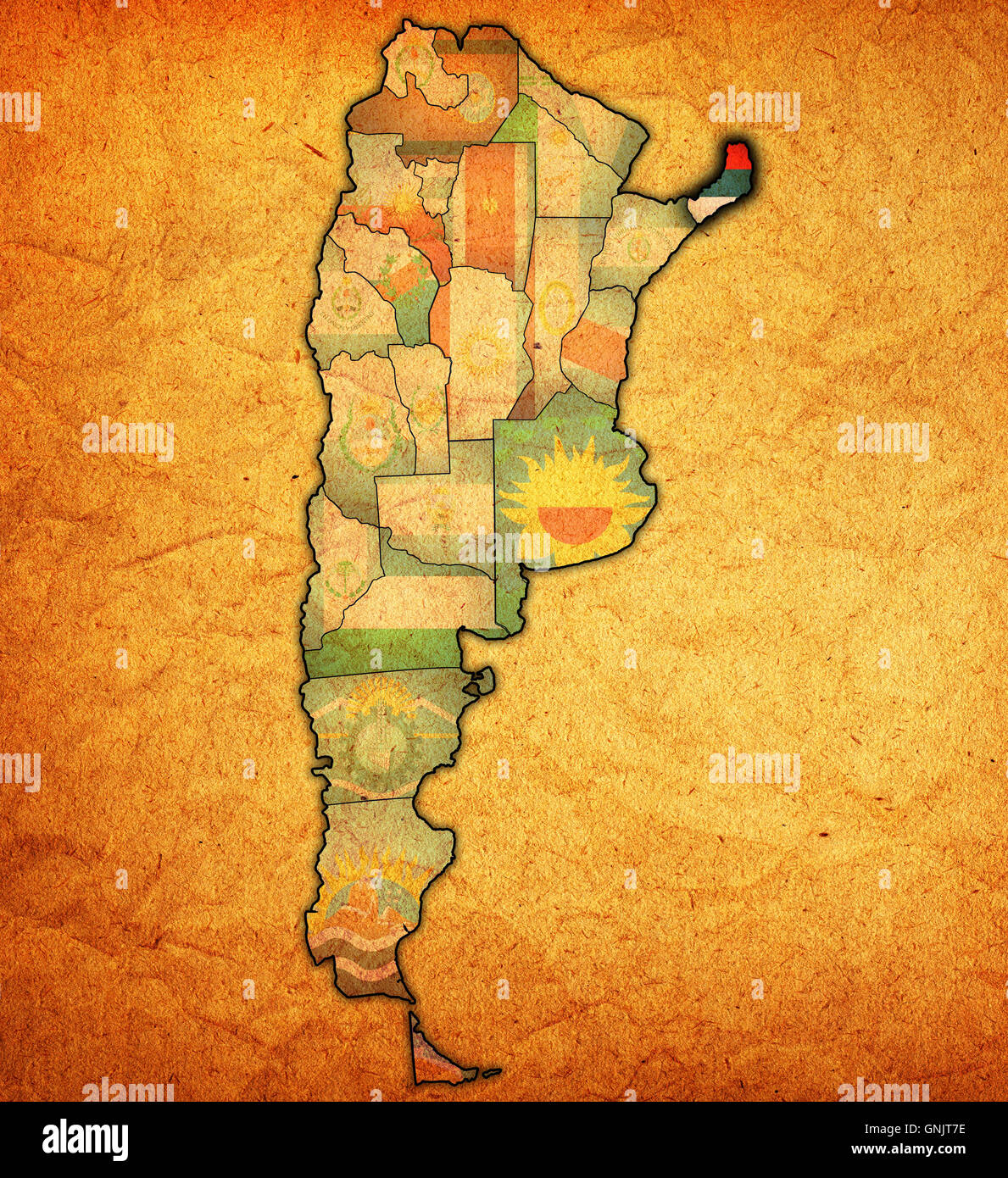 misiones region with flag on map of administrative divisions of ...