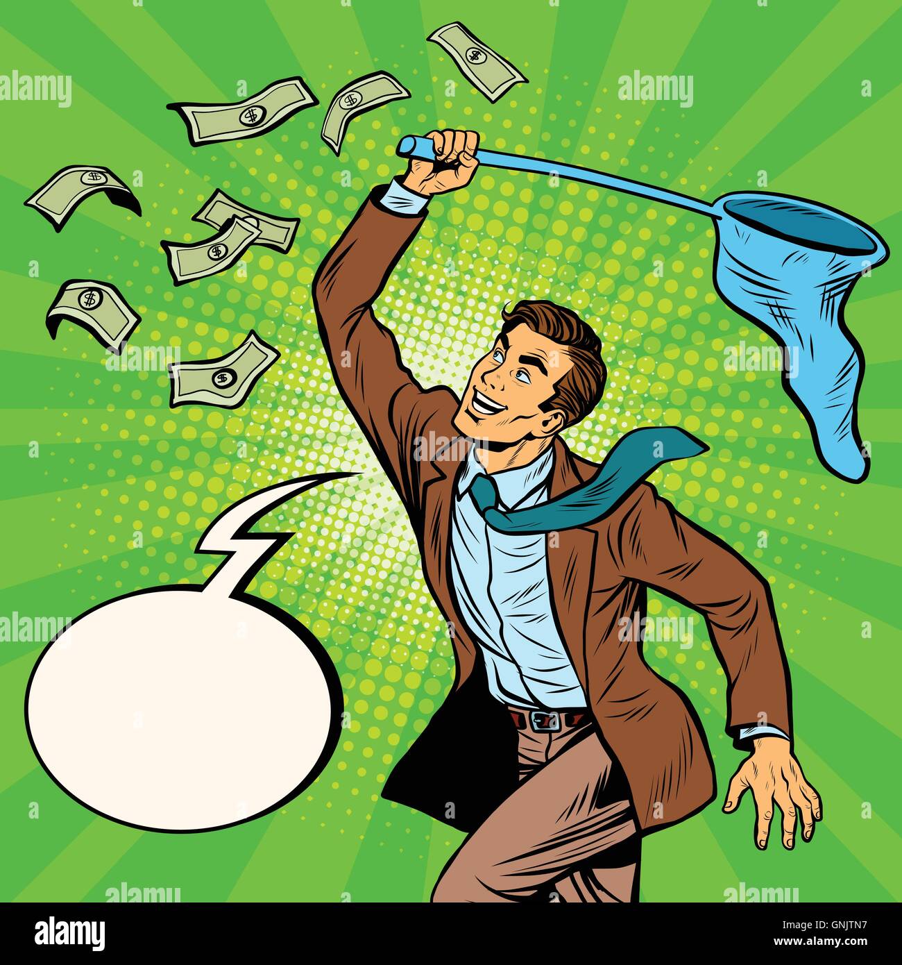 Businessman catching money with a butterfly net and said Stock Vector ...
