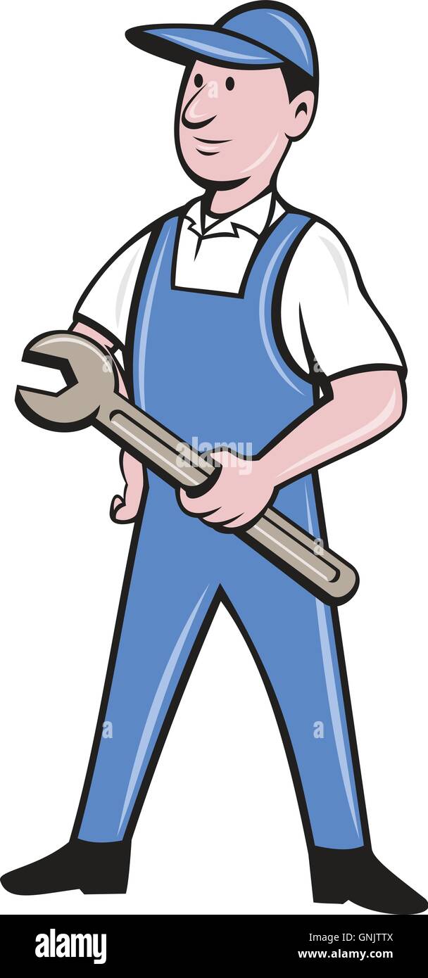 Repairman Holding Spanner Cartoon Stock Vector Image & Art - Alamy