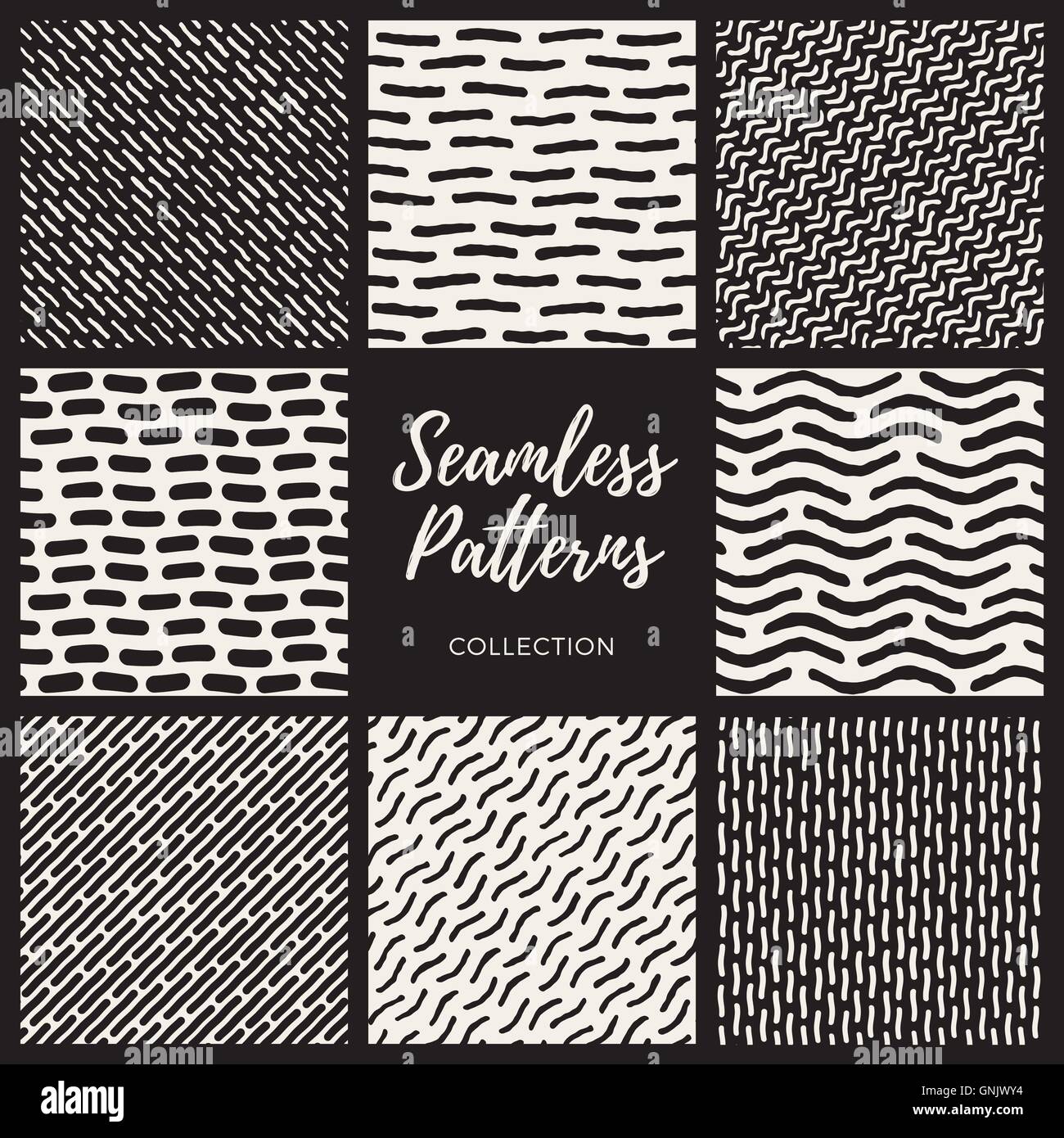 Vector Seamless Black and White Hand Drawn Lines Patterns Stock Vector ...
