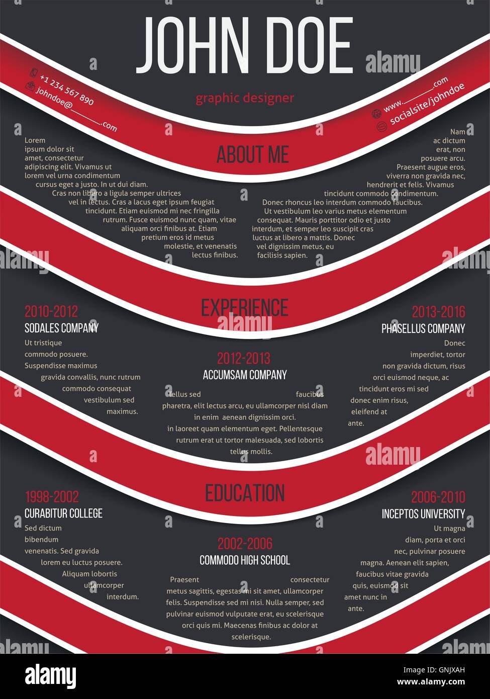 Modern resume cv template with red waves Stock Vector Image & Art - Alamy